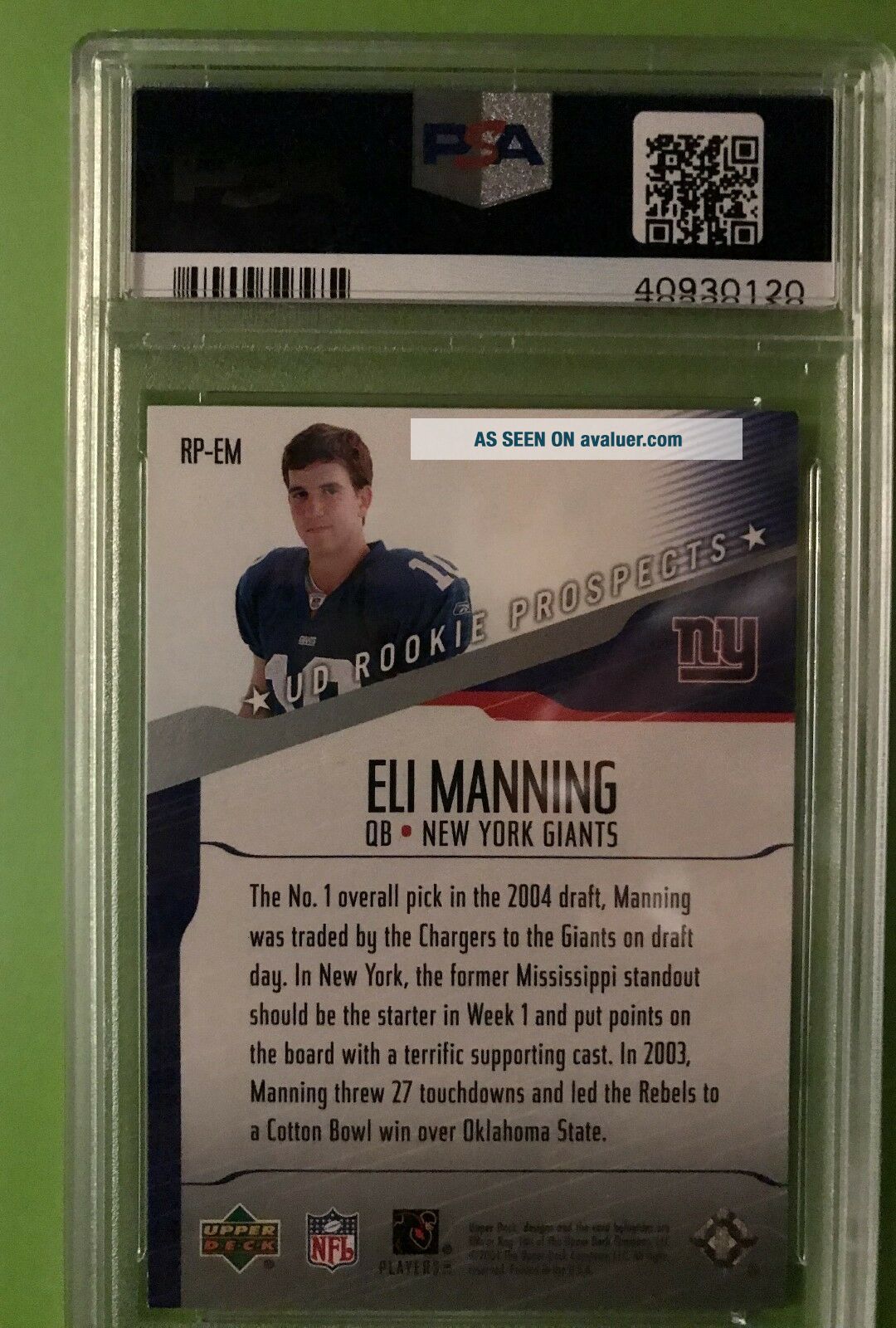 2004 Eli Manning Upper Deck RP - EM Rookie Prospects Auto Rc Signed ...
