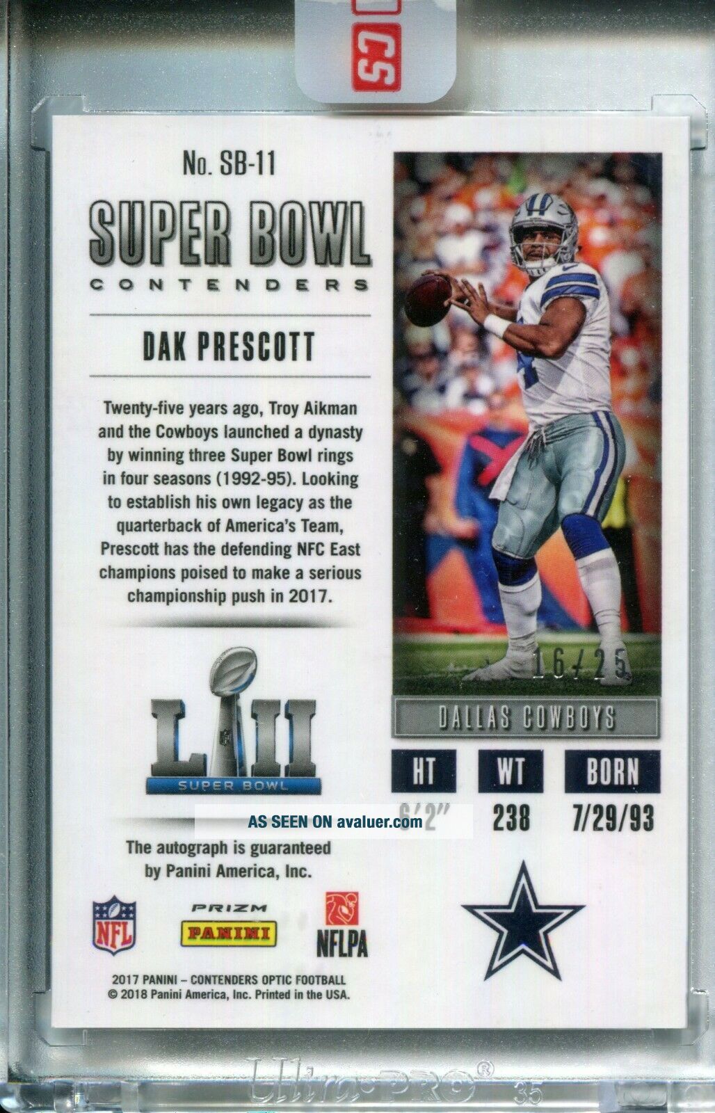 Dak Prescott 2017 Panini Optic Contenders AUTO Autograph Bowl 16/25 ...