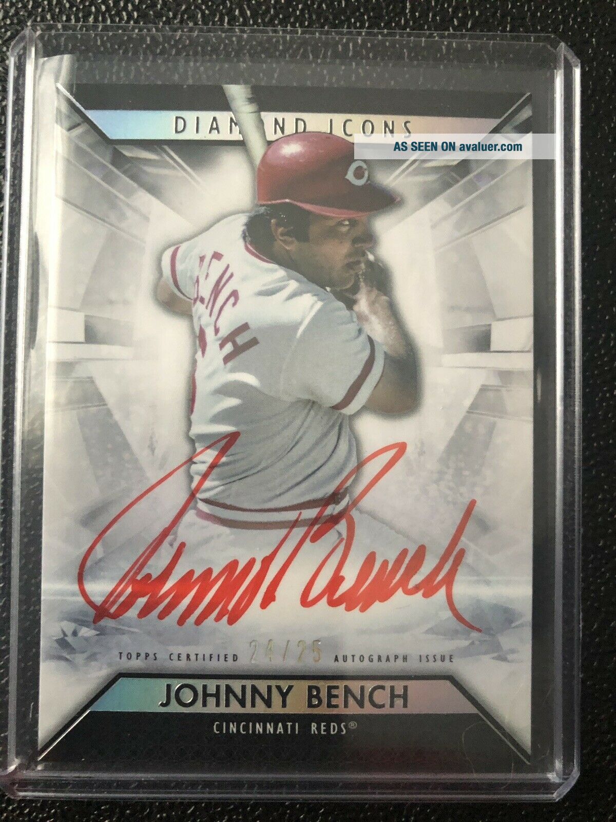 Johnny Bench Red Ink Auto ’d 24/25 2019 Topps Diamond Icons HOF AUTO ...