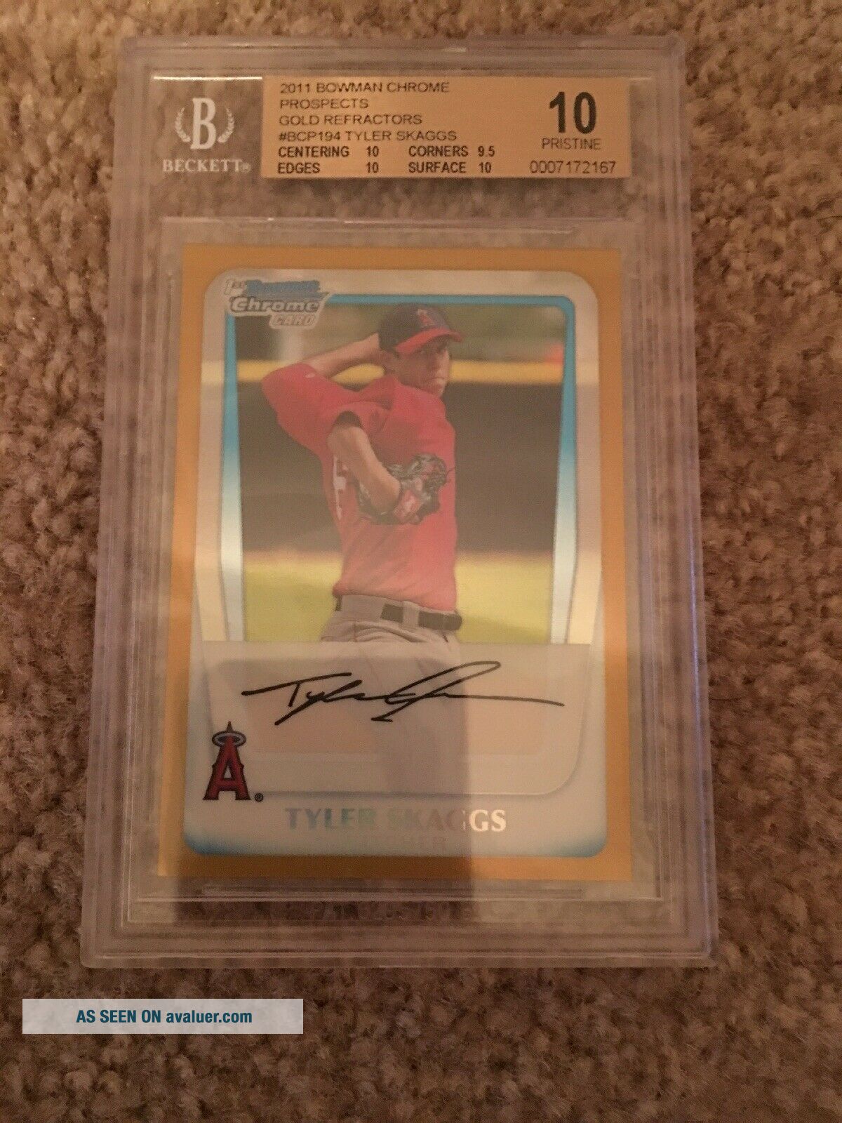 2011 Bowman Chrome Tyler Skaggs Gold Non Auto Refractor PRISTINE BGS 10 ...