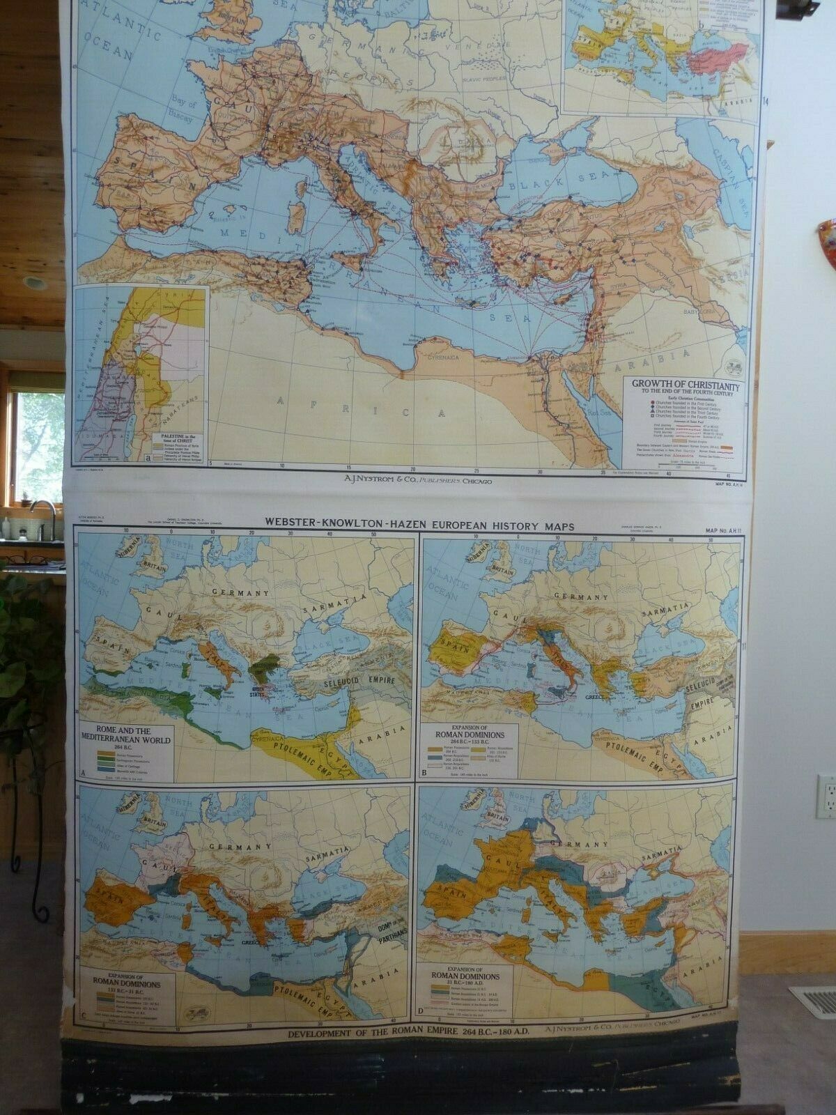 Rare VINTAGE MAP ROMAN EMPIRE & RISE OF CHRISTIANITY School Wall Map ...