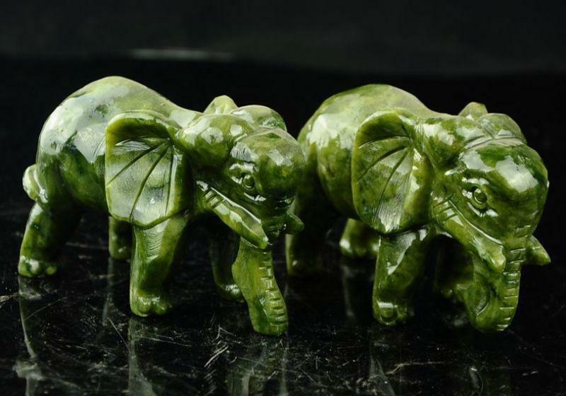 Rare A Pair 100 China Natural Jade Hand - Carved Statues Of Elephant RT ...