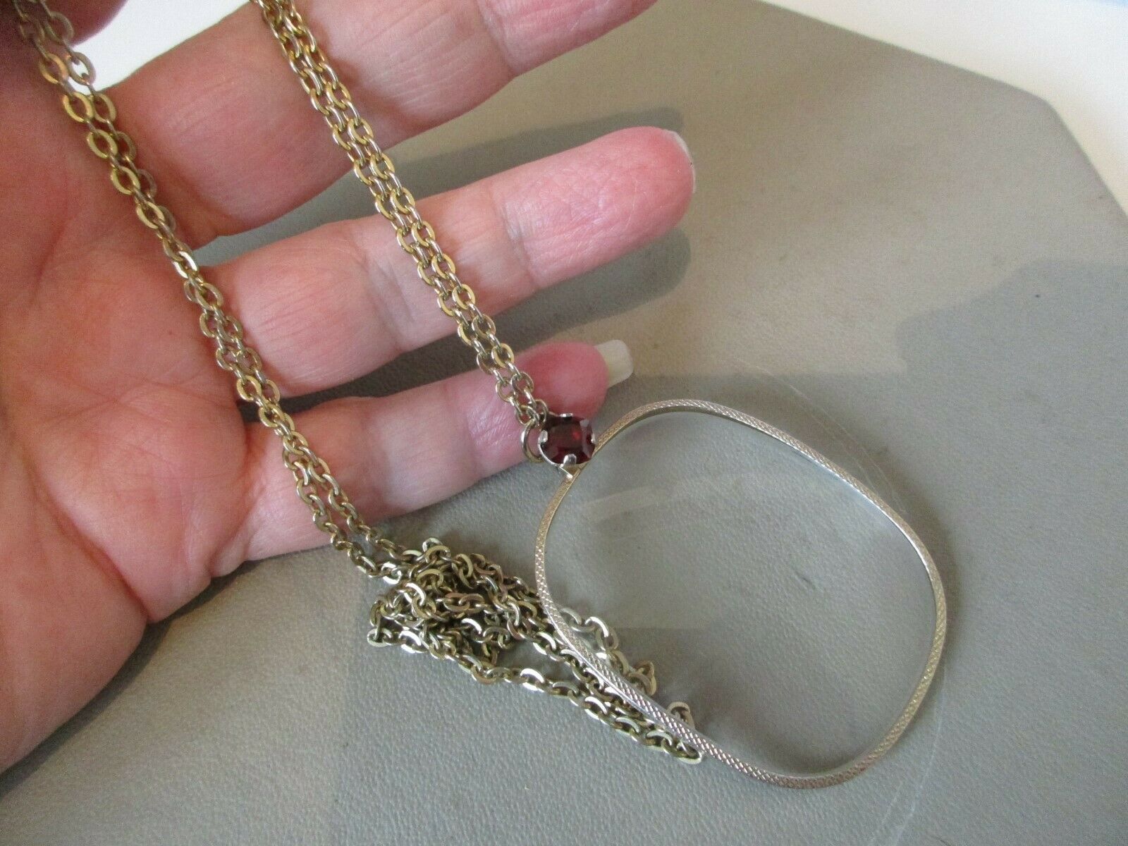 ANTIQUE VINTAGE EDWARDIAN ART DECO MAGNIFYING GLASS CRYSTAL GUARD CHAIN ...