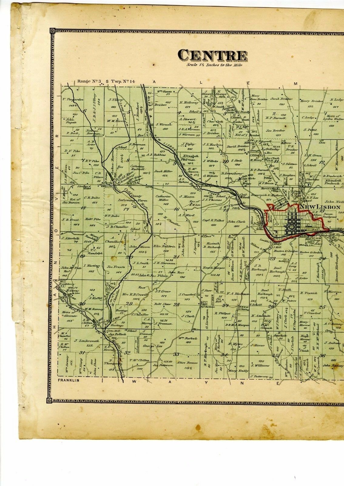 Rare 1870 Map Of Centre, Ohio, With Family Names, From Columbiana ...
