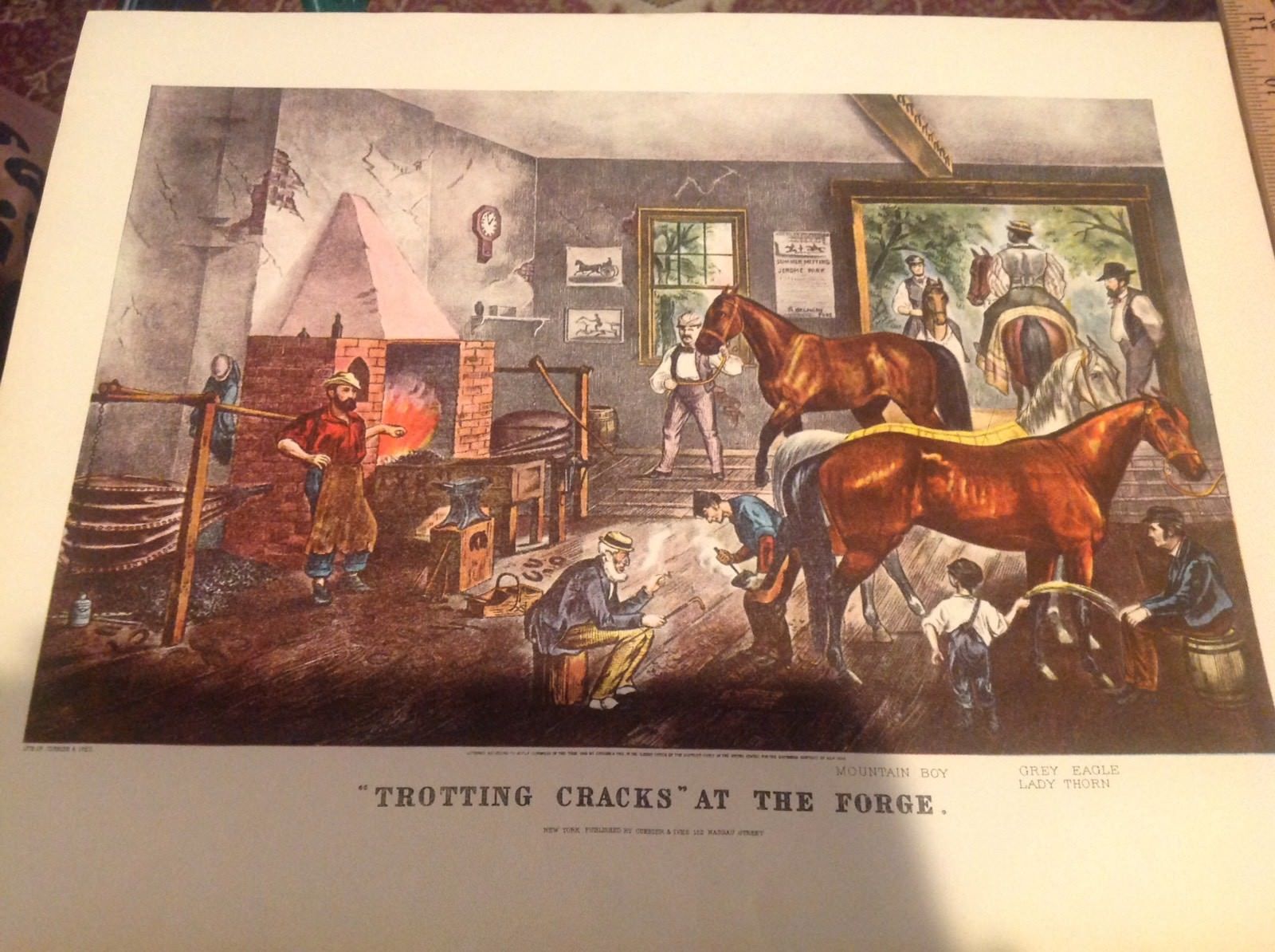 Vintage 1946 Trotting Cracks At The Forge Horse Farrier Currier & Ives ...