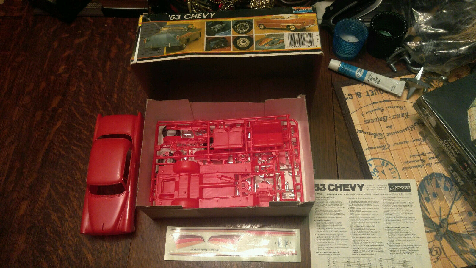 Monogram 53 Chevy 2n1 1/24 Scale Open Box 32 Year Old Kit Rare Complete ...