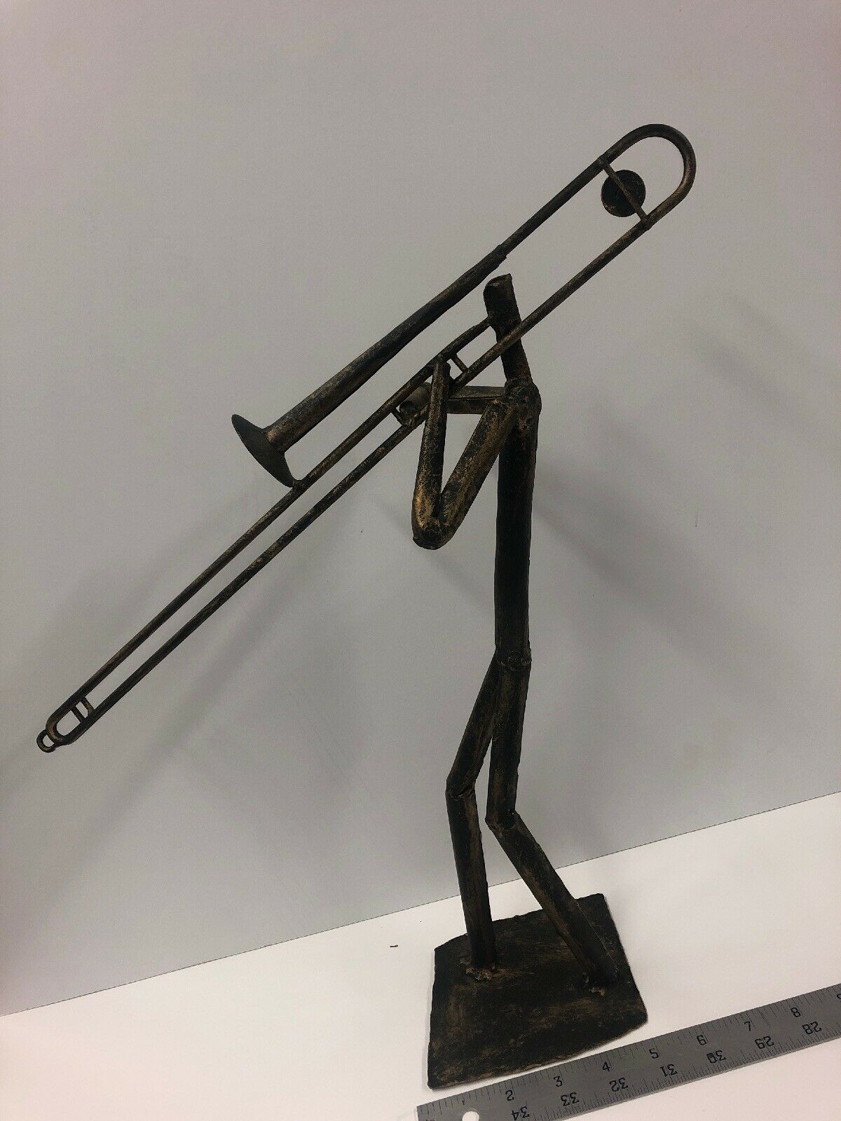 Vintage Metal Sculpture Trumpet Player Figurine 17” Brass Metal ...