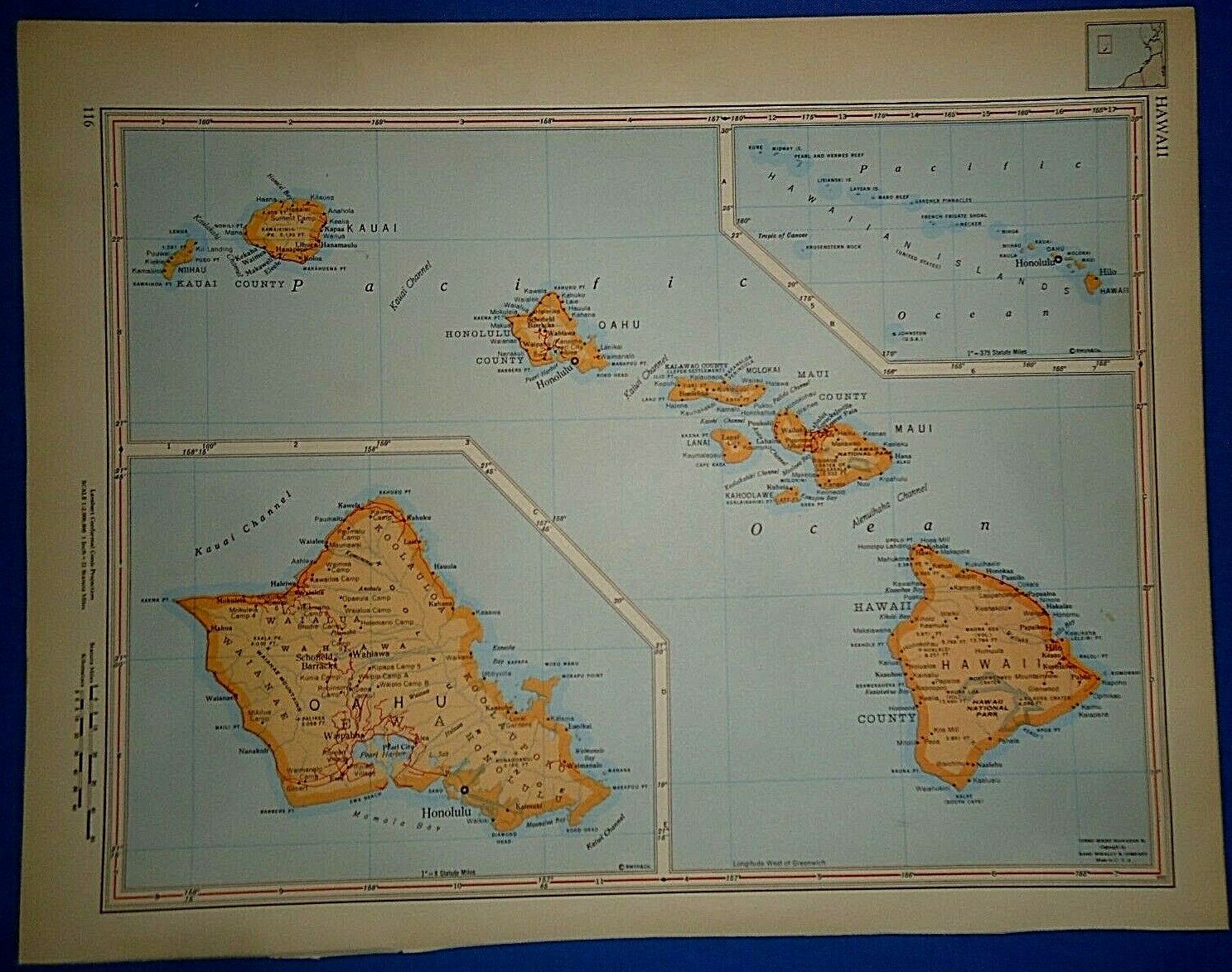 Vintage Circa 1952 HAWAII HAWAIIAN TERRITORY MAP Old Atlas Map S&H ...