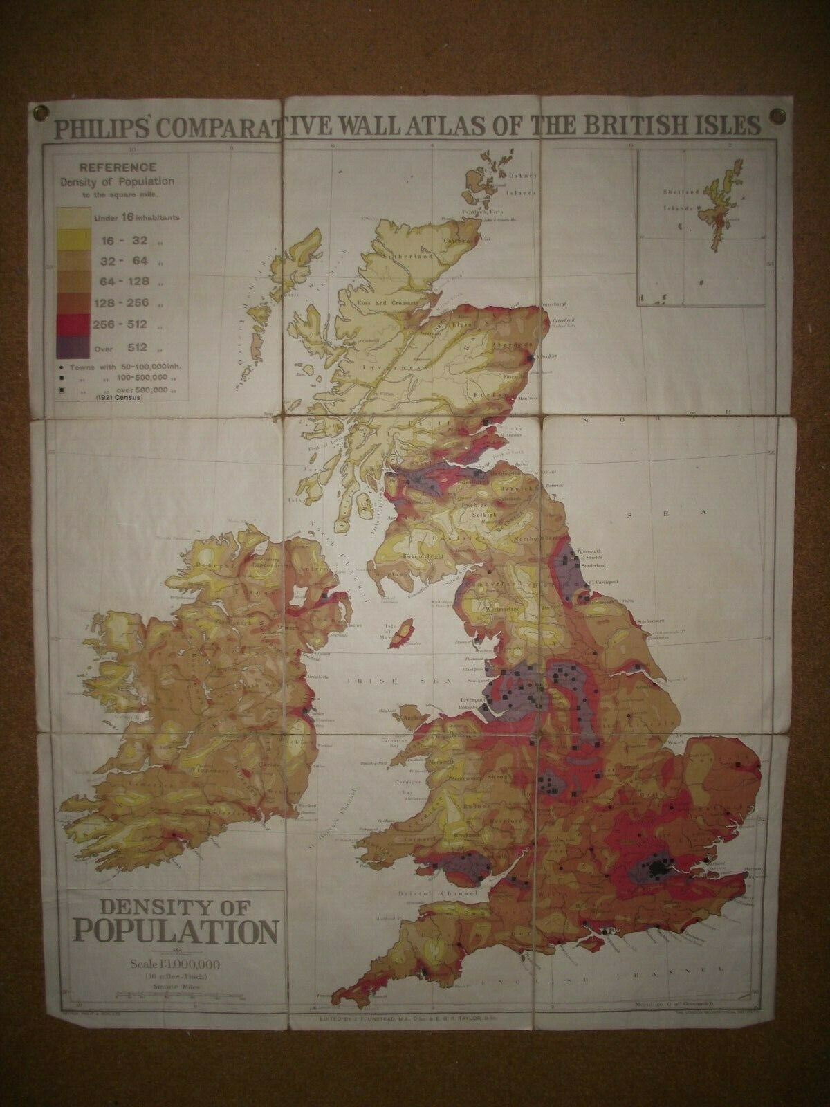 1920s British Isles Density Of Population Wall Chart Map Of Uk Ireland ...