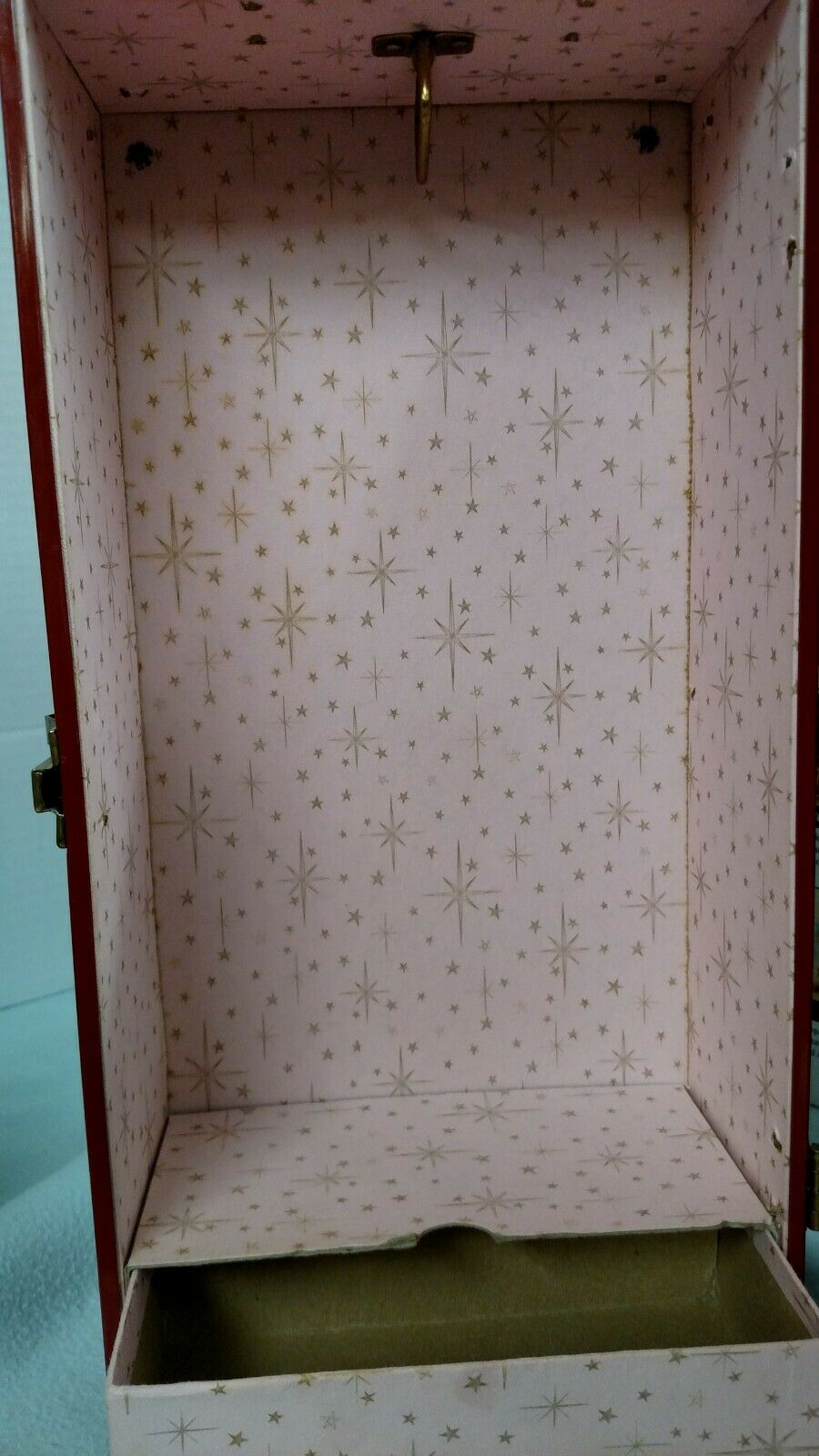 Vintage Metal Red/White Doll Trunk Case Storage Metal Trunk | #19733150