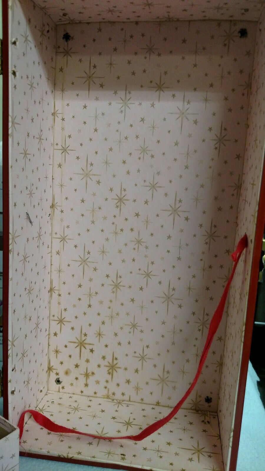 Vintage Metal Red/White Doll Trunk Case Storage Metal Trunk | #19733150