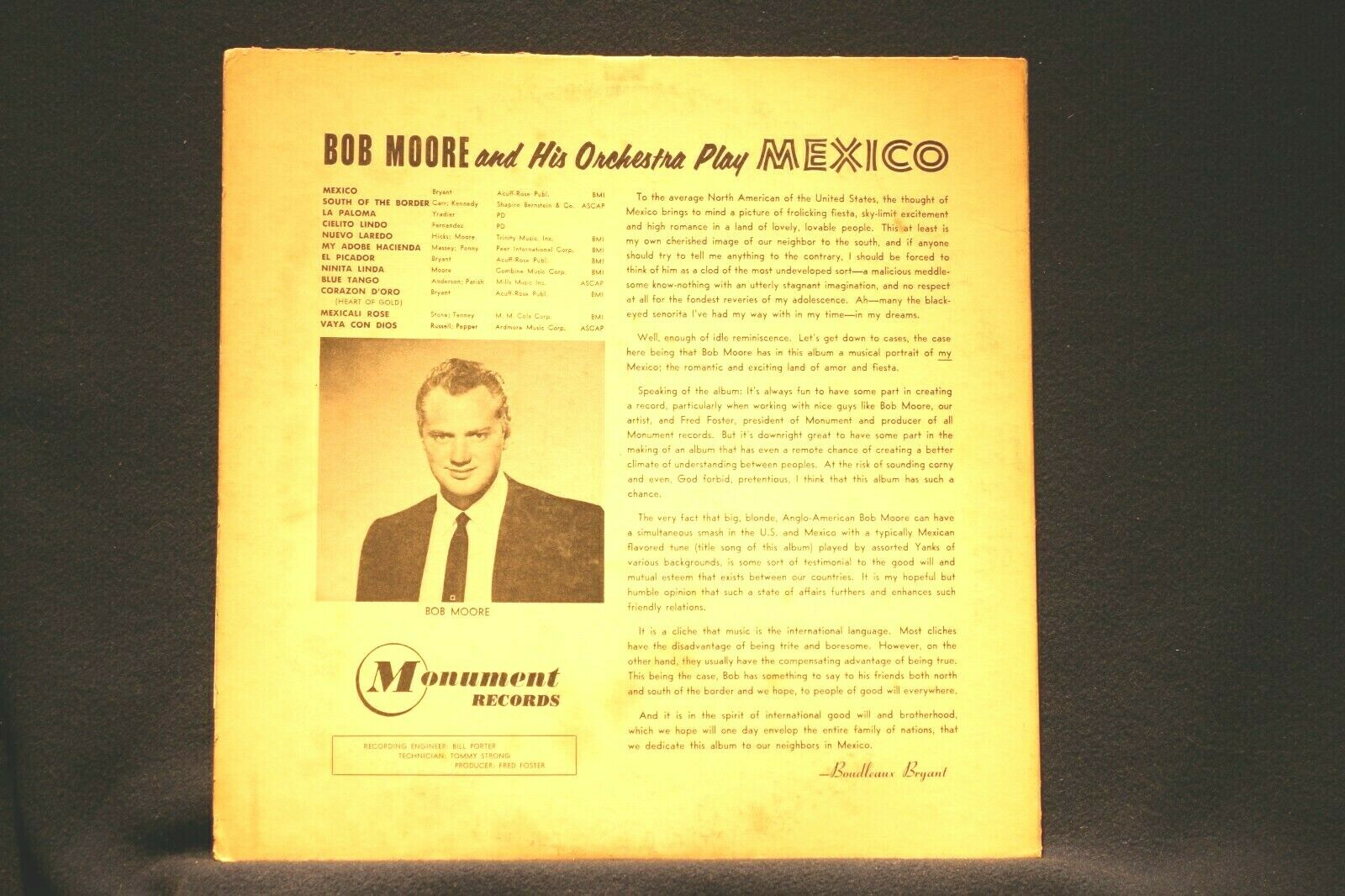 BOB MOORE:Mexico:Rare Early Tex - Mex Classic On MONO Monument EX Vinyl ...