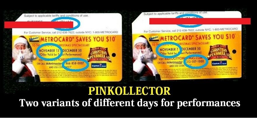 RARE Set Of 2 METROCARD. RADIO CITY CHRISTMAS. SPONSER CAPITAL ONE BANK ...