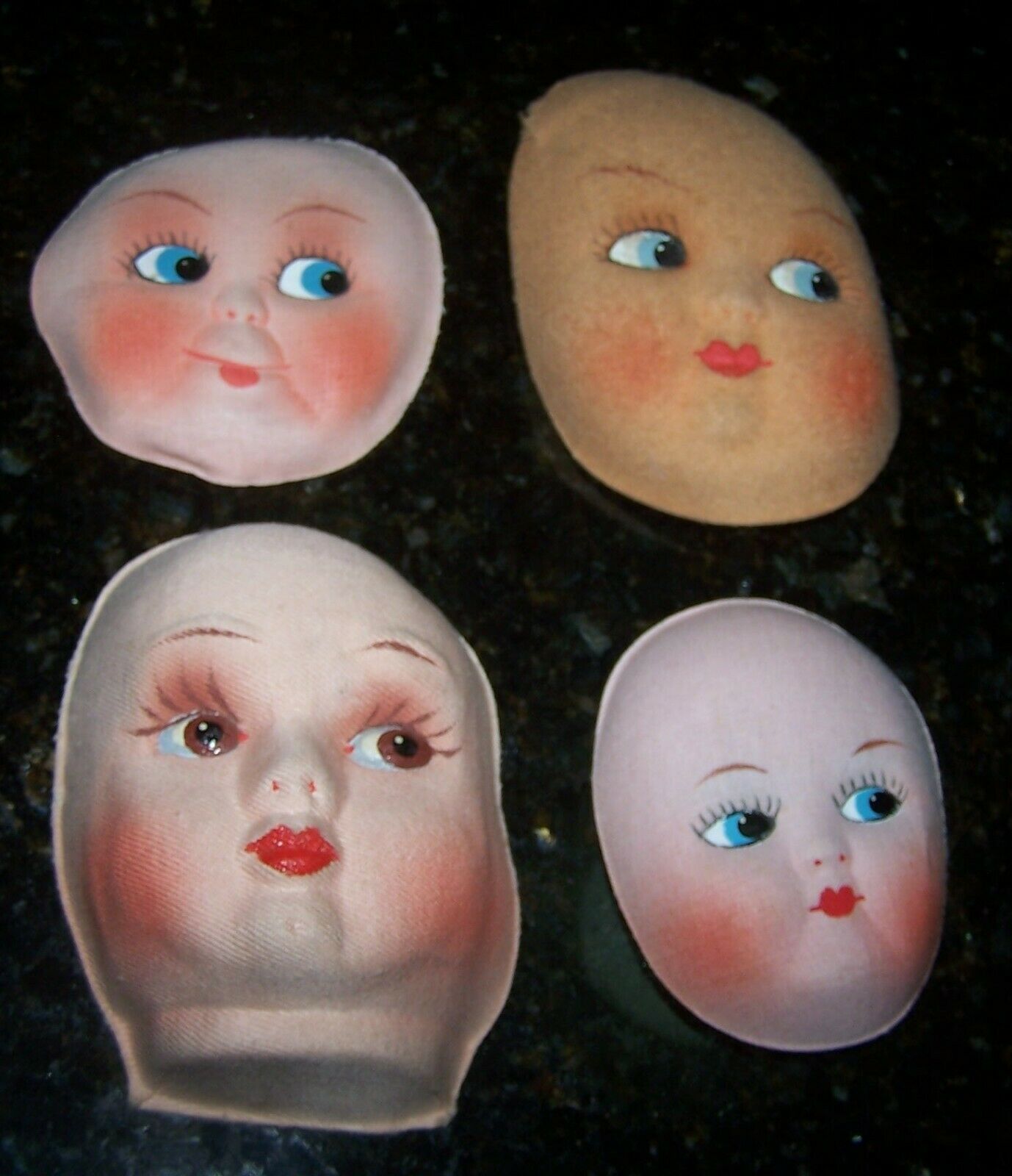 4 VINTAGE CLOTH MASK DOLL FACES FOR MAKING DOLLS | #19762566