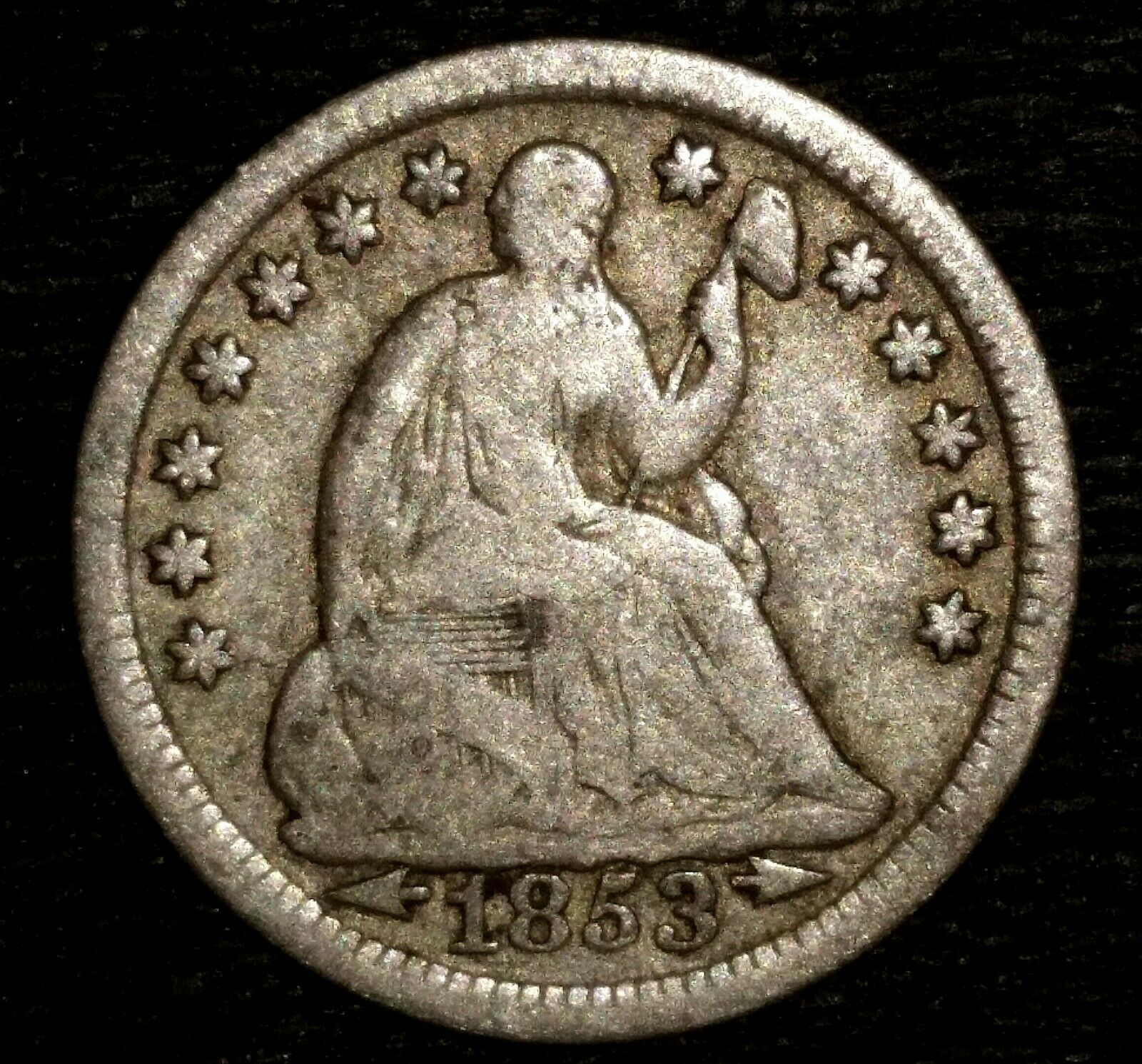 1853 Seated Liberty Half Dime Antique Silver Coin Pre Civil War Cent ...