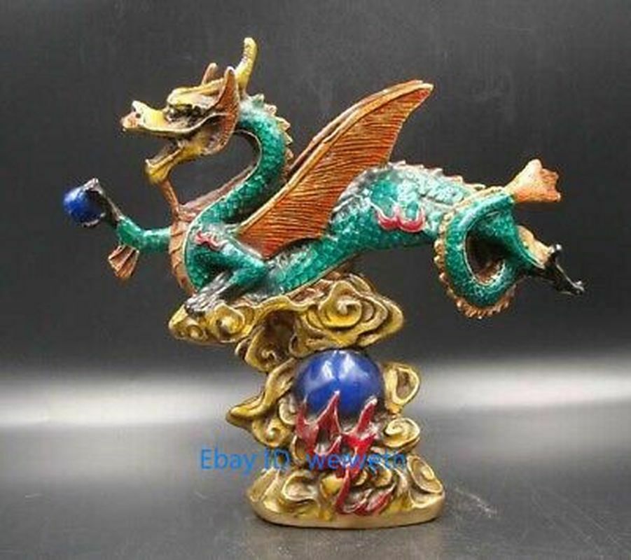 Chinese Old Hand Craft Cloisonne Bronze Gild Flying Dragon Dragon ...