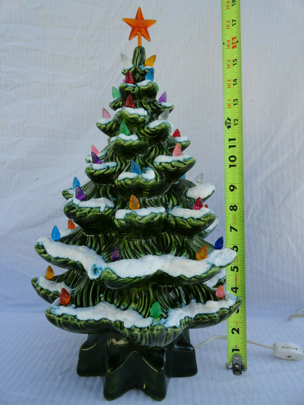 RARE LARGE 3 PIECE VINTAGE ATLANTIC SNOW FLOCKED LIGHTED CERAMIC ...