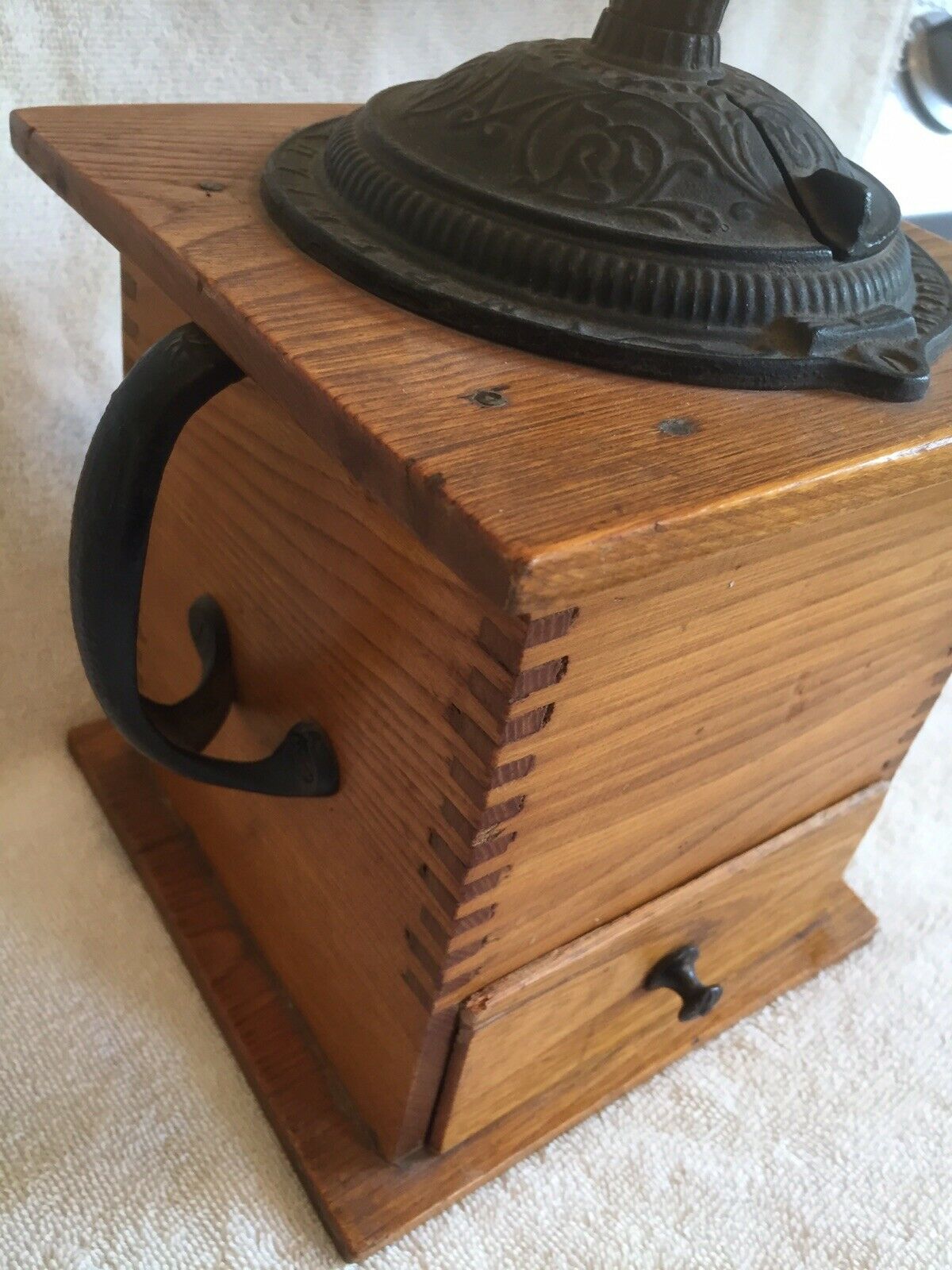 Antique Wood & Cast Iron Coffee Grinder Imperial Arcade Mfg Dovetailed ...
