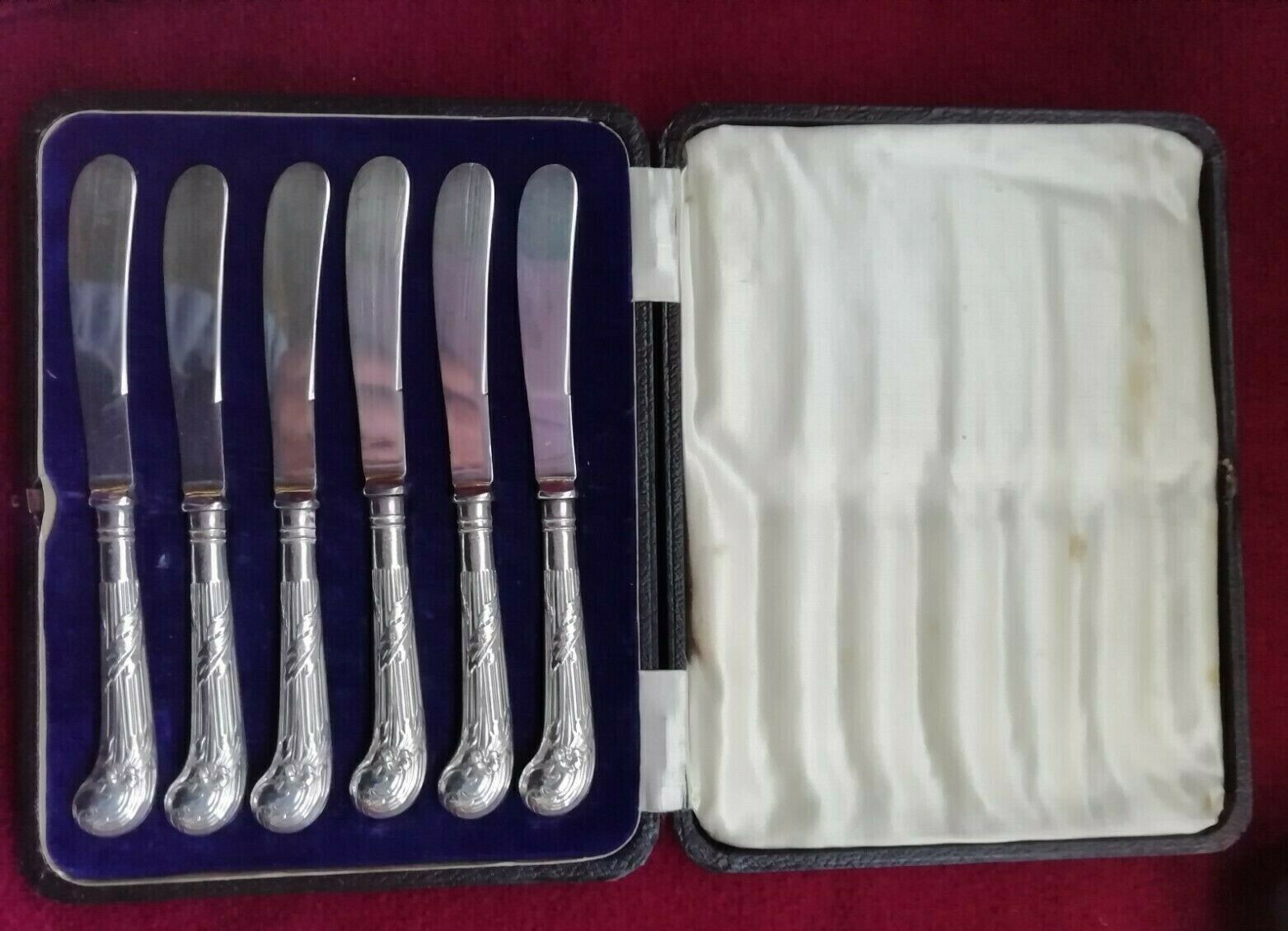 Set Of Six Antique Hallmarked Sterling Silver Butter Knives | #19814507