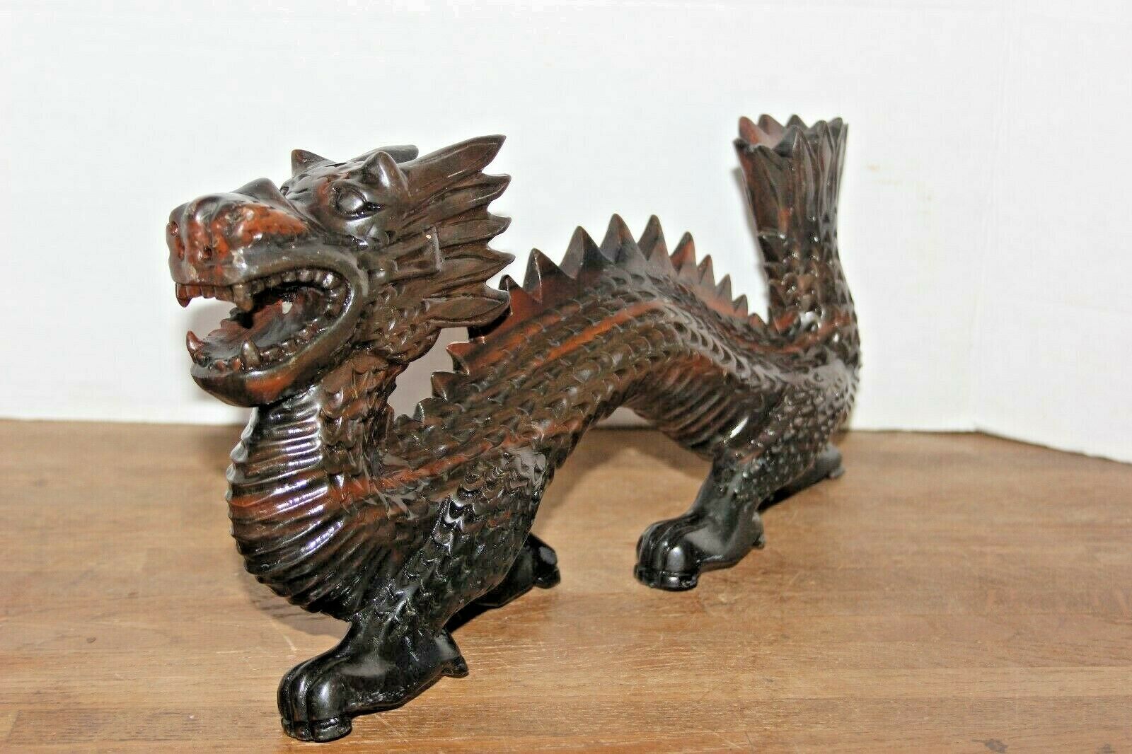 Large Vtg Hand Carved Japanese Boxwood Netsuke Dragon Sculpture | #19821866