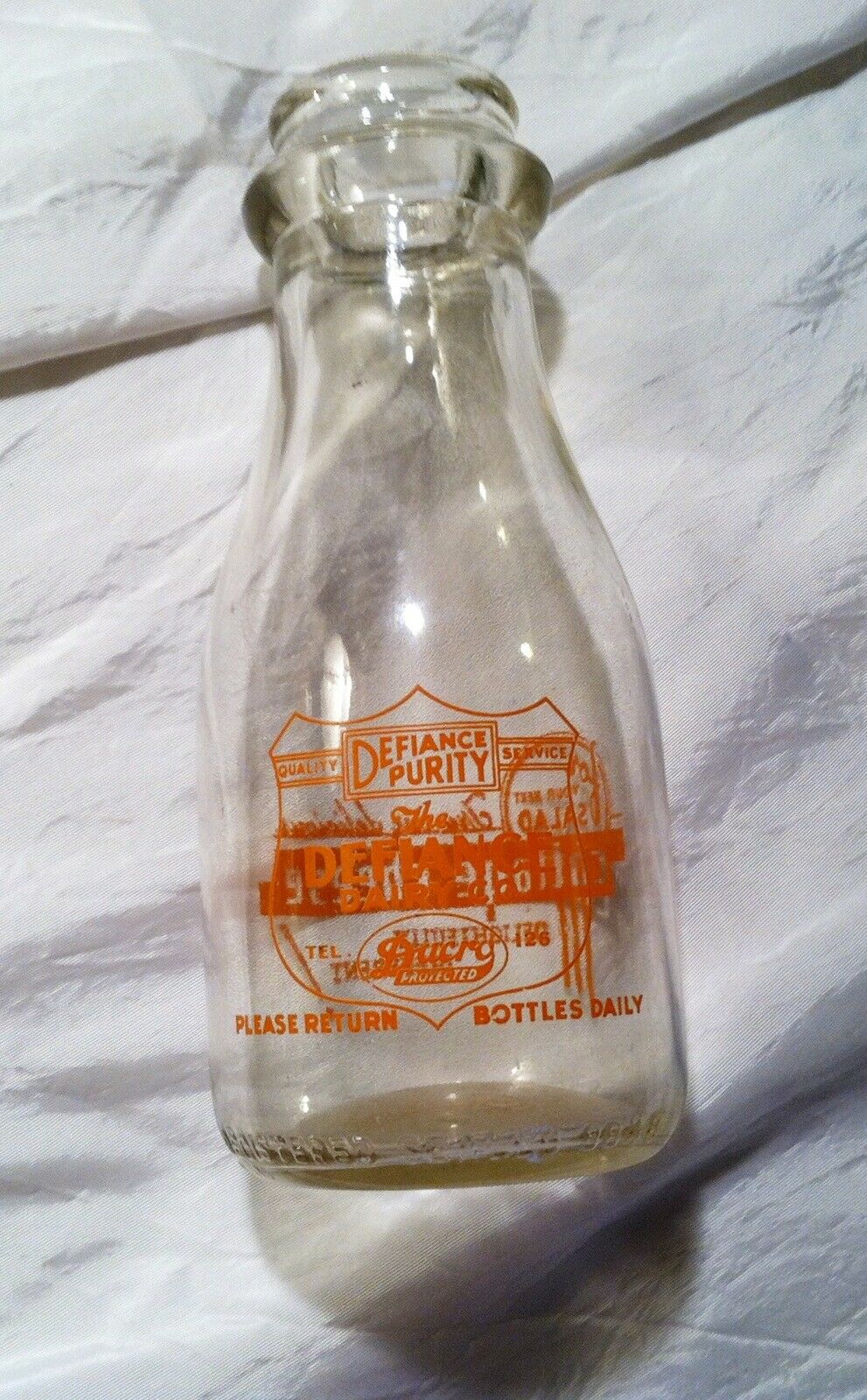 Rare DEFIANCE DAIRY CO One Pint MILK BOTTLE Defiance Ohio COTTAGE ...