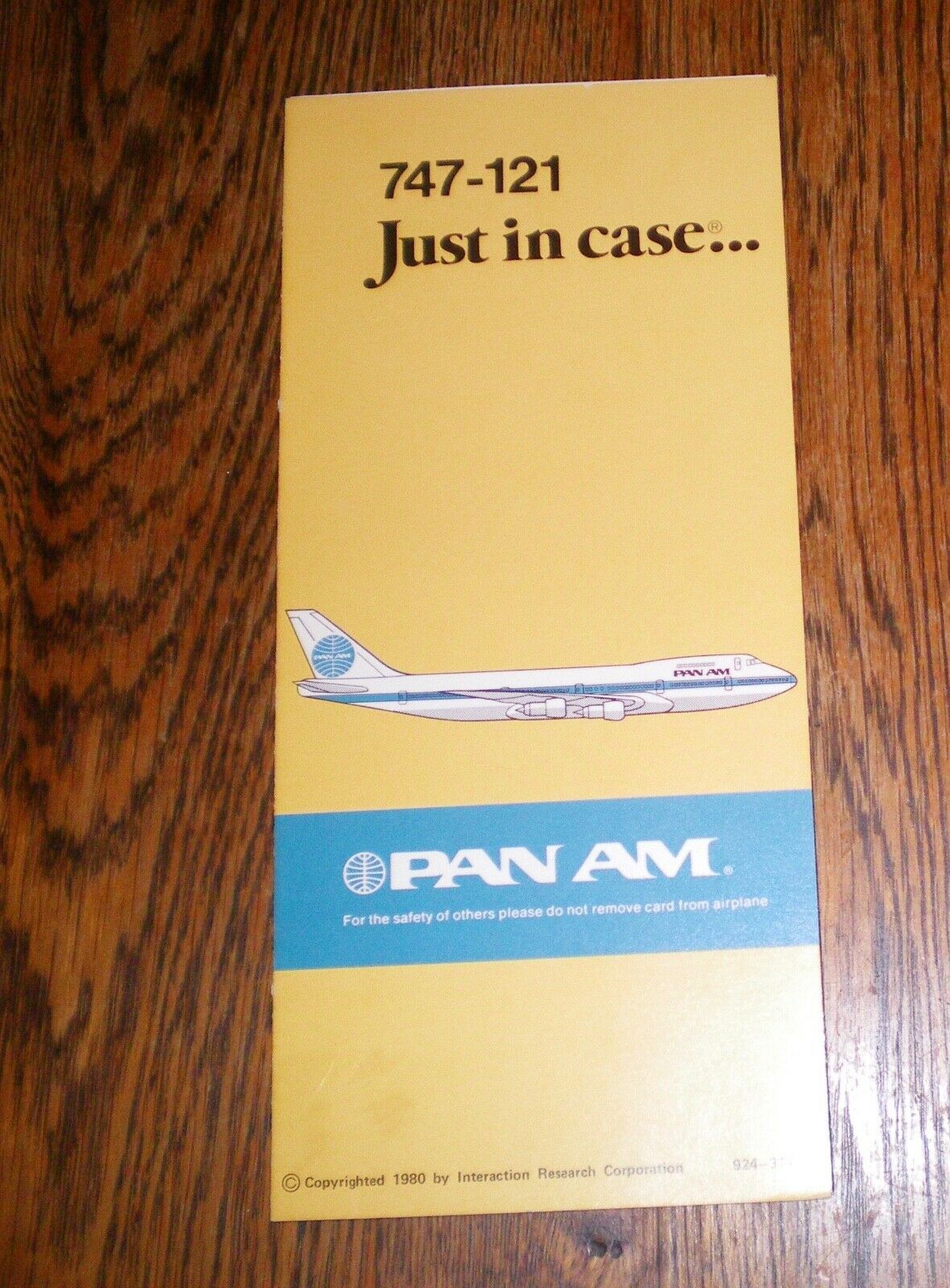 PAN AMERICAN WORLD AIRWAYS BOEING 747 - 121 FLIGHT SAFETY CARD. 1980 ...