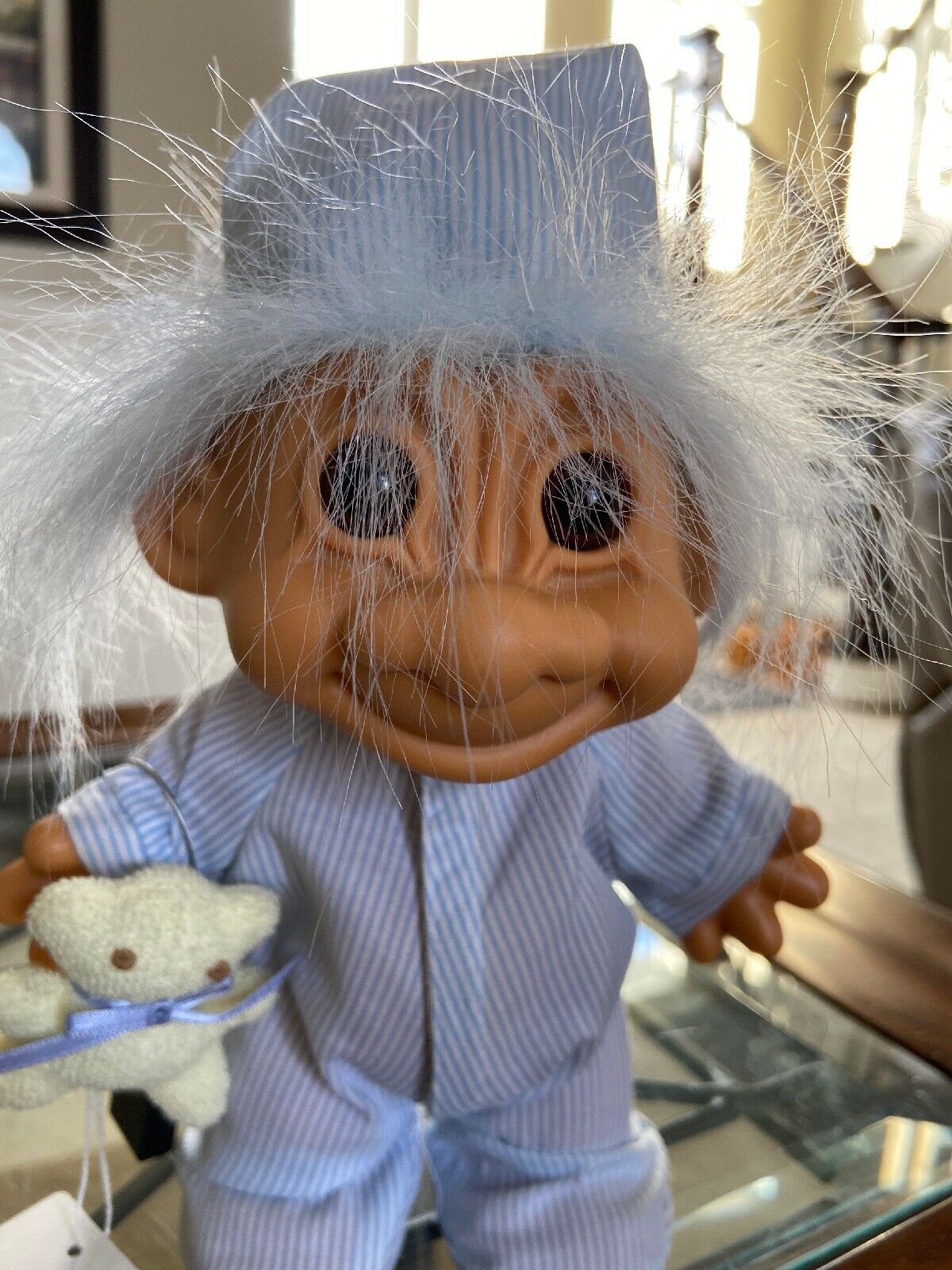 Vintage Russ Large Troll Doll Blue Striped Pajamas And Teddy Bear ...