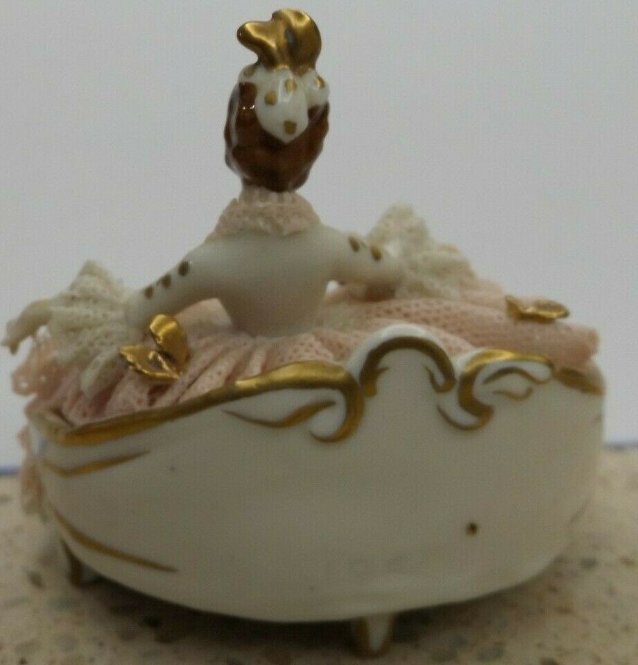 Vintage Dresden? German Porcelain Lace Dress Lady On Settee Figure ...