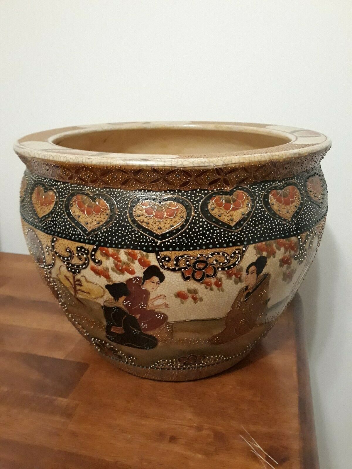 Vtg Chinese Koi Fish Bowl Jardiniere Planter Large Pot Pottery ...