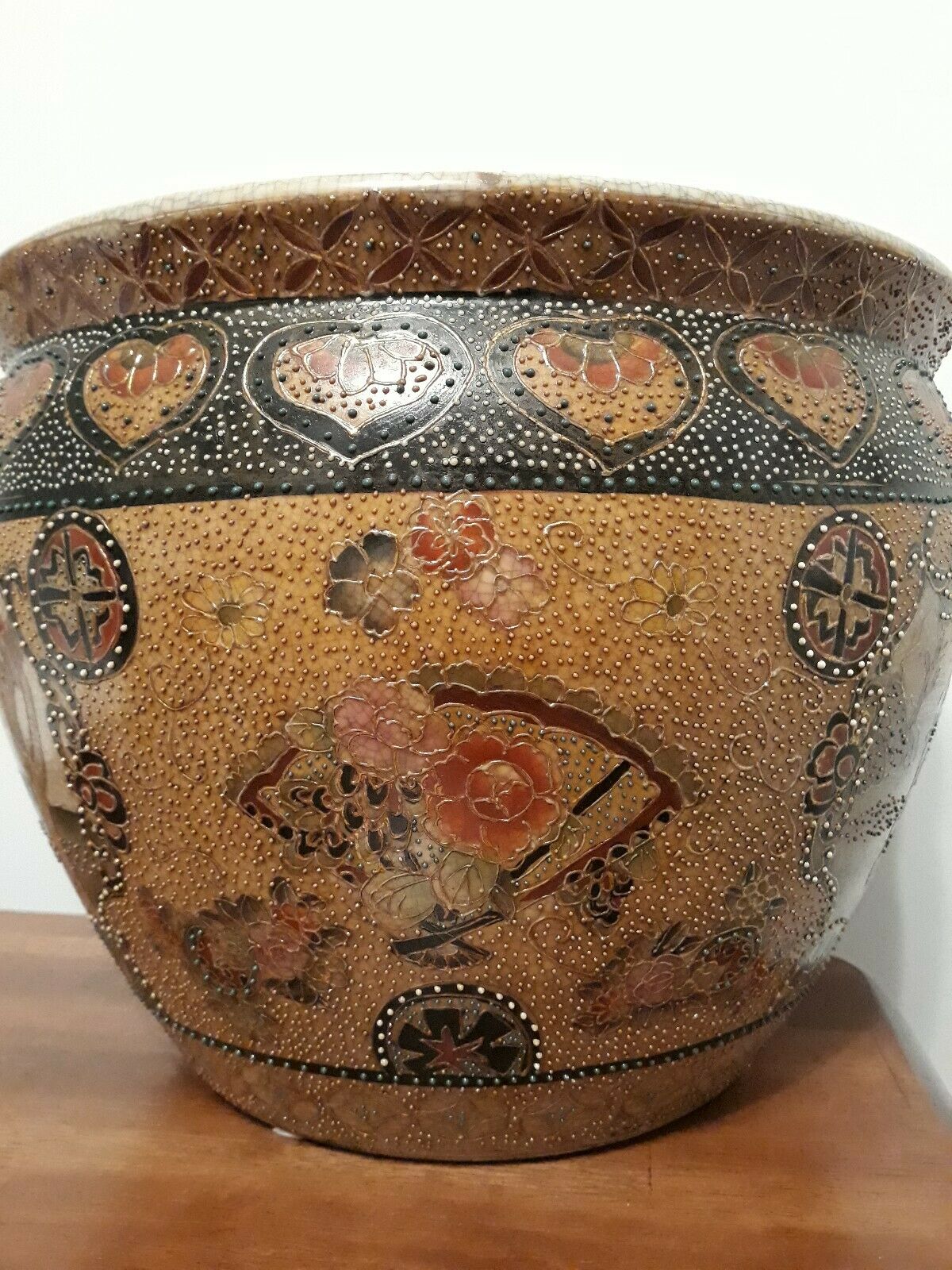 Vtg Chinese Koi Fish Bowl Jardiniere Planter Large Pot Pottery ...