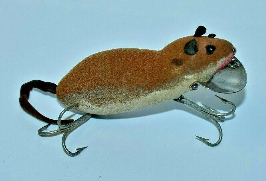 VINTAGE HEDDON MEADOW MOUSE WITH LEATHER EARS AND TAIL WOODEN FISHING ...