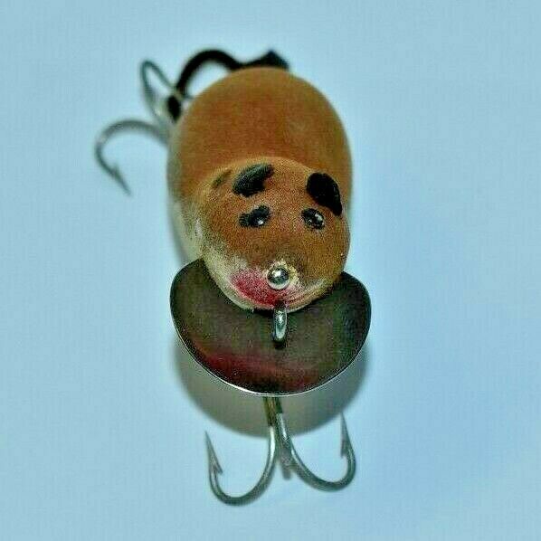 VINTAGE HEDDON MEADOW MOUSE WITH LEATHER EARS AND TAIL WOODEN FISHING ...