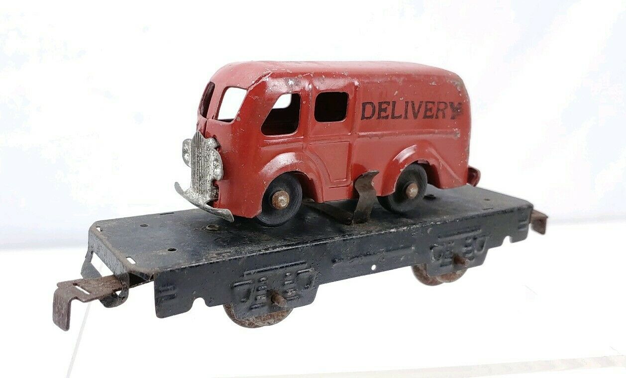 Rare Marx Flat Load Car W/ Red Delivery Truck O Scale Train | #19920313