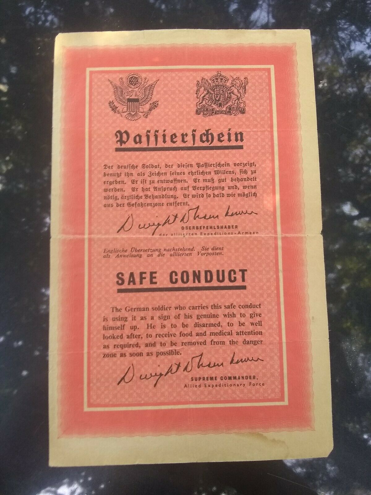 Rare WW2 U. S. Army Allied Forces Safe Conduct Pass For German Soldiers ...