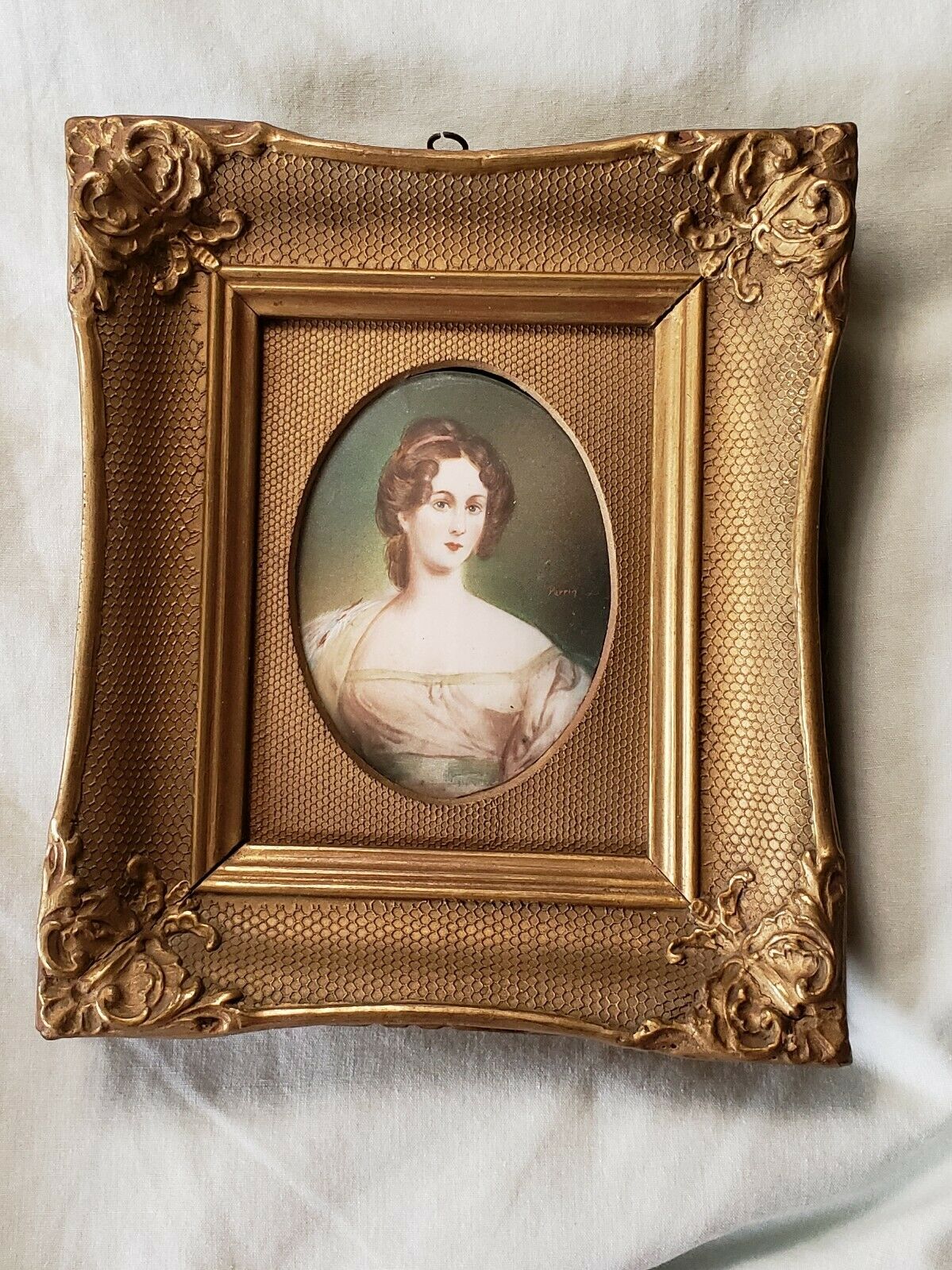 Antique Miniature Portrait Painting Of Lovely Lady, Signed An Framed ...