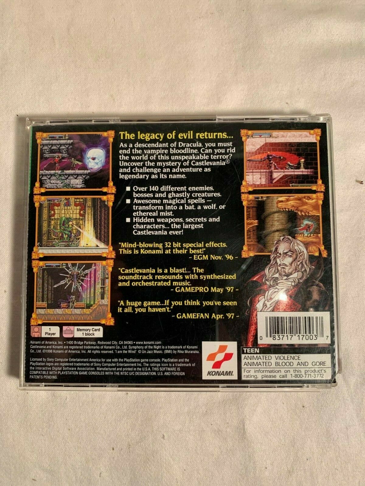 RARE Sony Playstation 1 PS1 Game CASTLEVANIA SYMPHONY Of The NIGHT ...