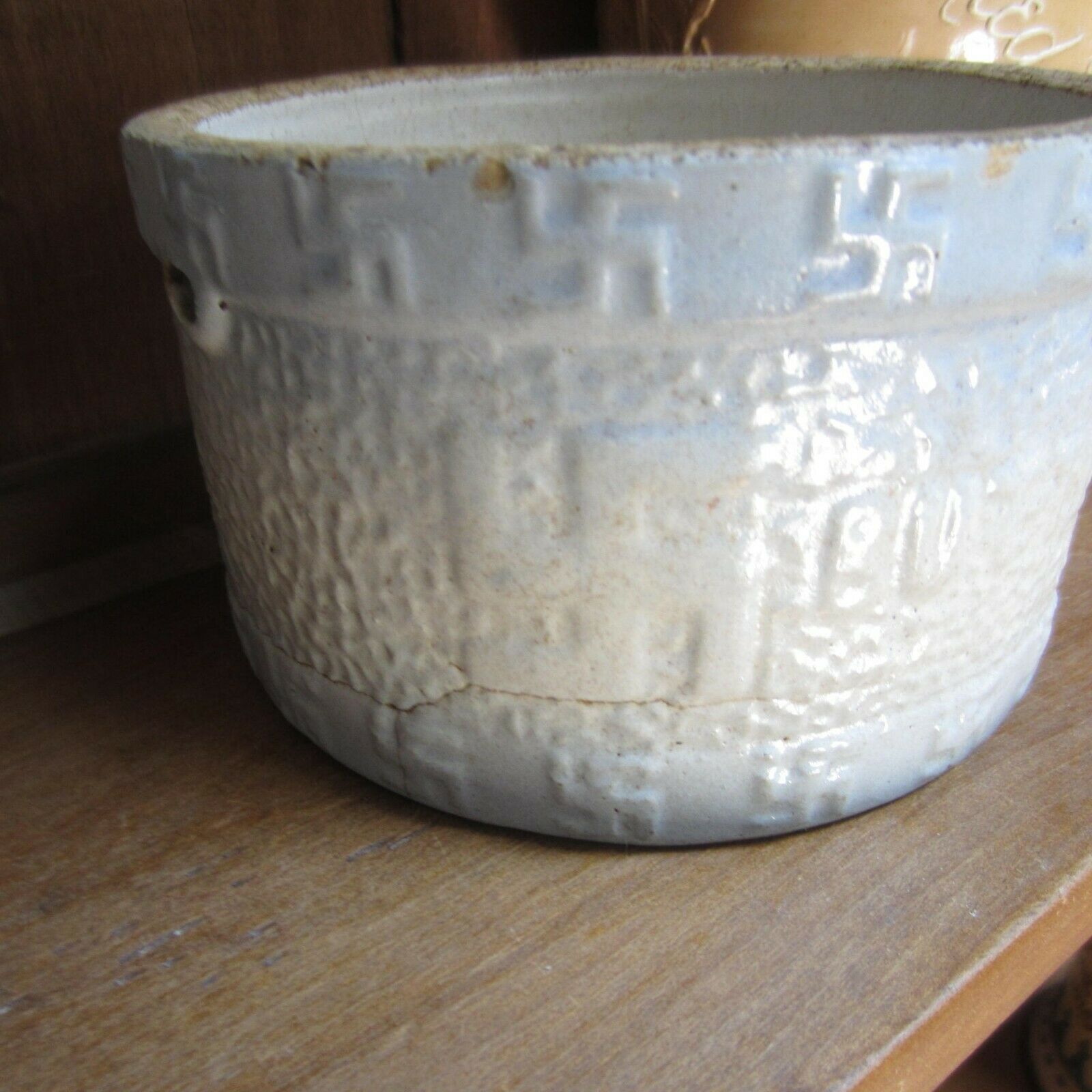 Antique Blue And White Stoneware Butter Crock With Indian Friendship ...
