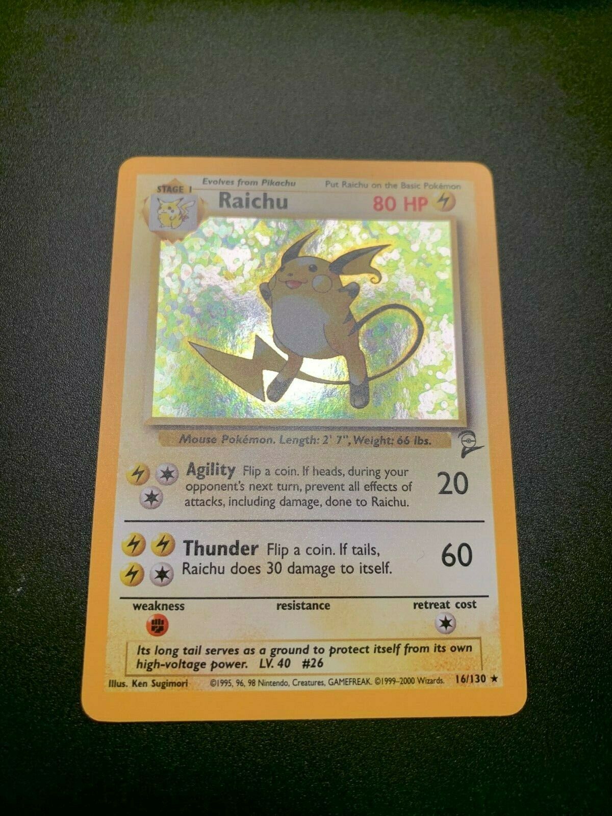 Pokemon Card Raichu 16/130 Holo Rare NM Base Set 2 | #19952898