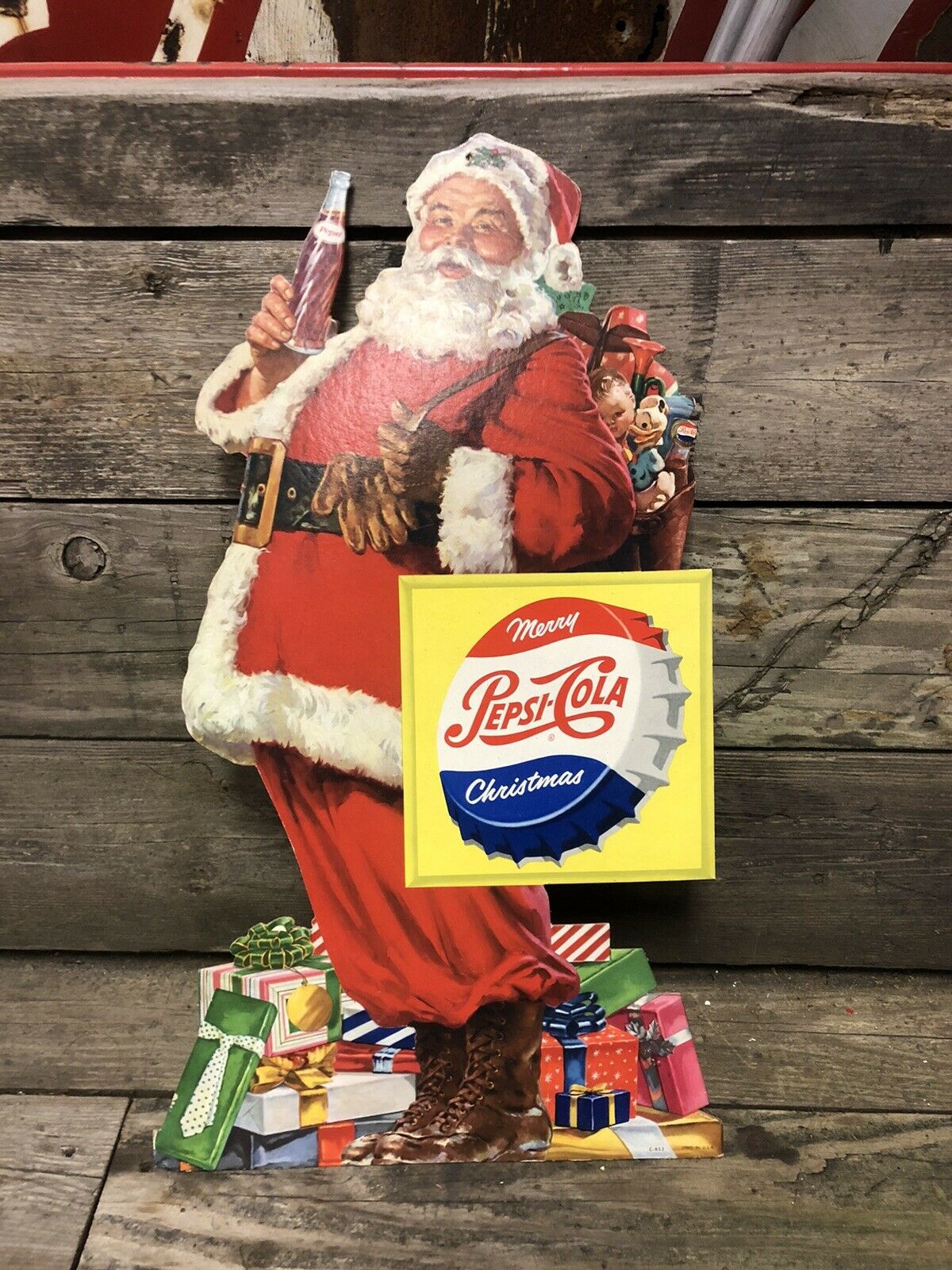 Rare 1940’s 11x19” Merry Christmas Santa Claus Pepsi Cola Litho Display ...