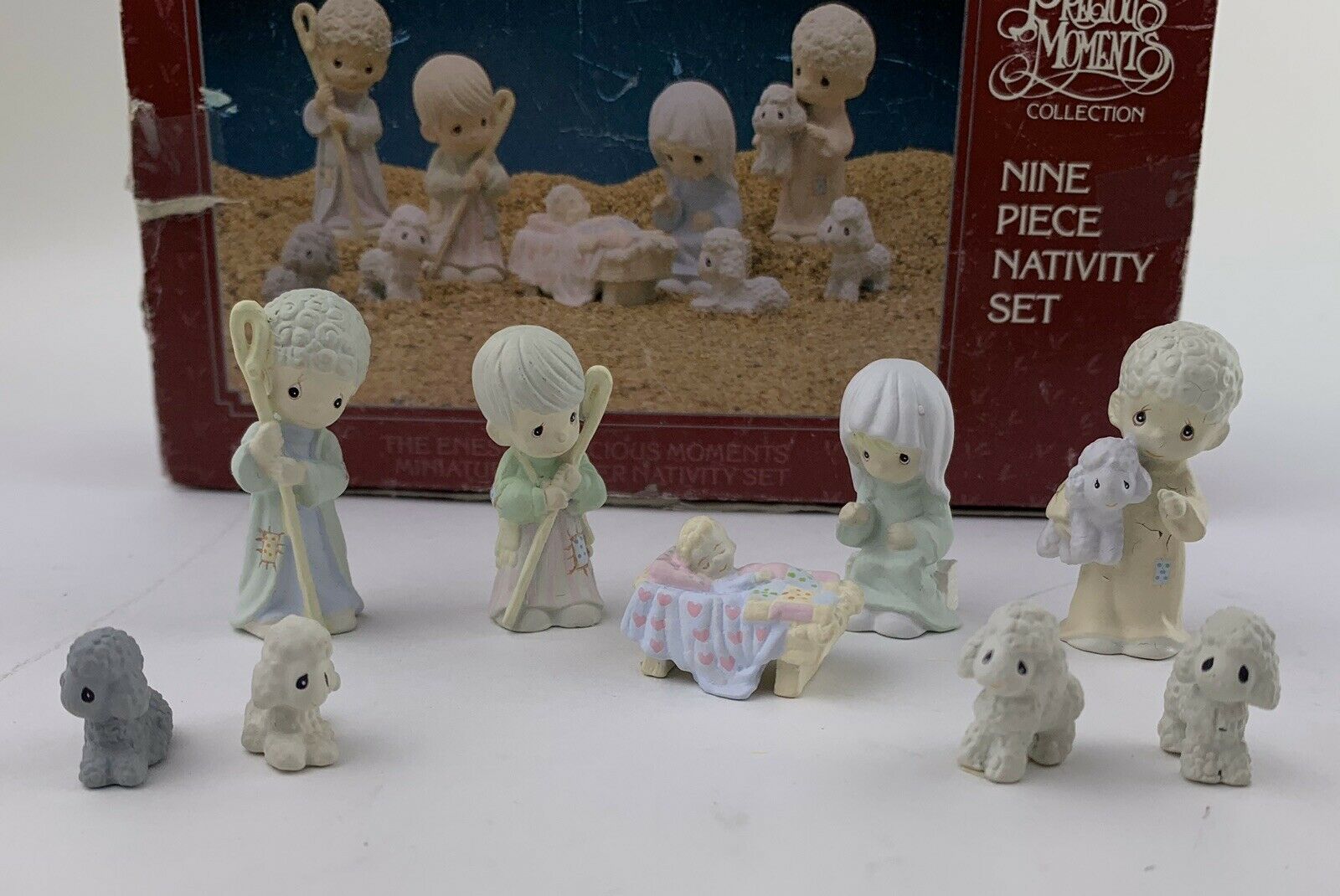 RARE VINTAGE PRECIOUS MOMENTS 9 PIECE NATIVITY SET - MINIATURE PEWTER ...