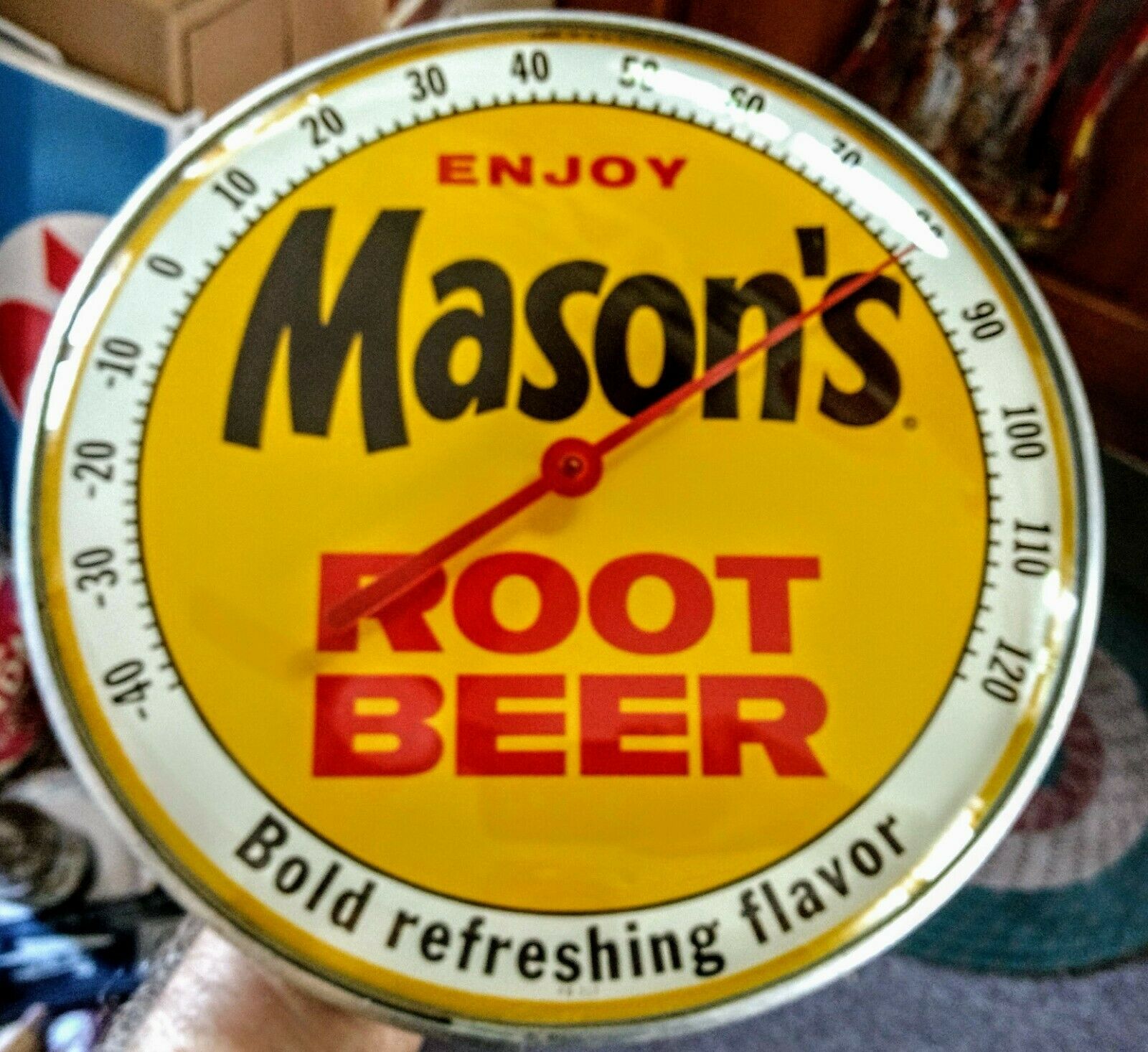 RARE Vintage MASON ' S ROOT BEER " Pam - Style " THERMOMETER. STRIKING ...