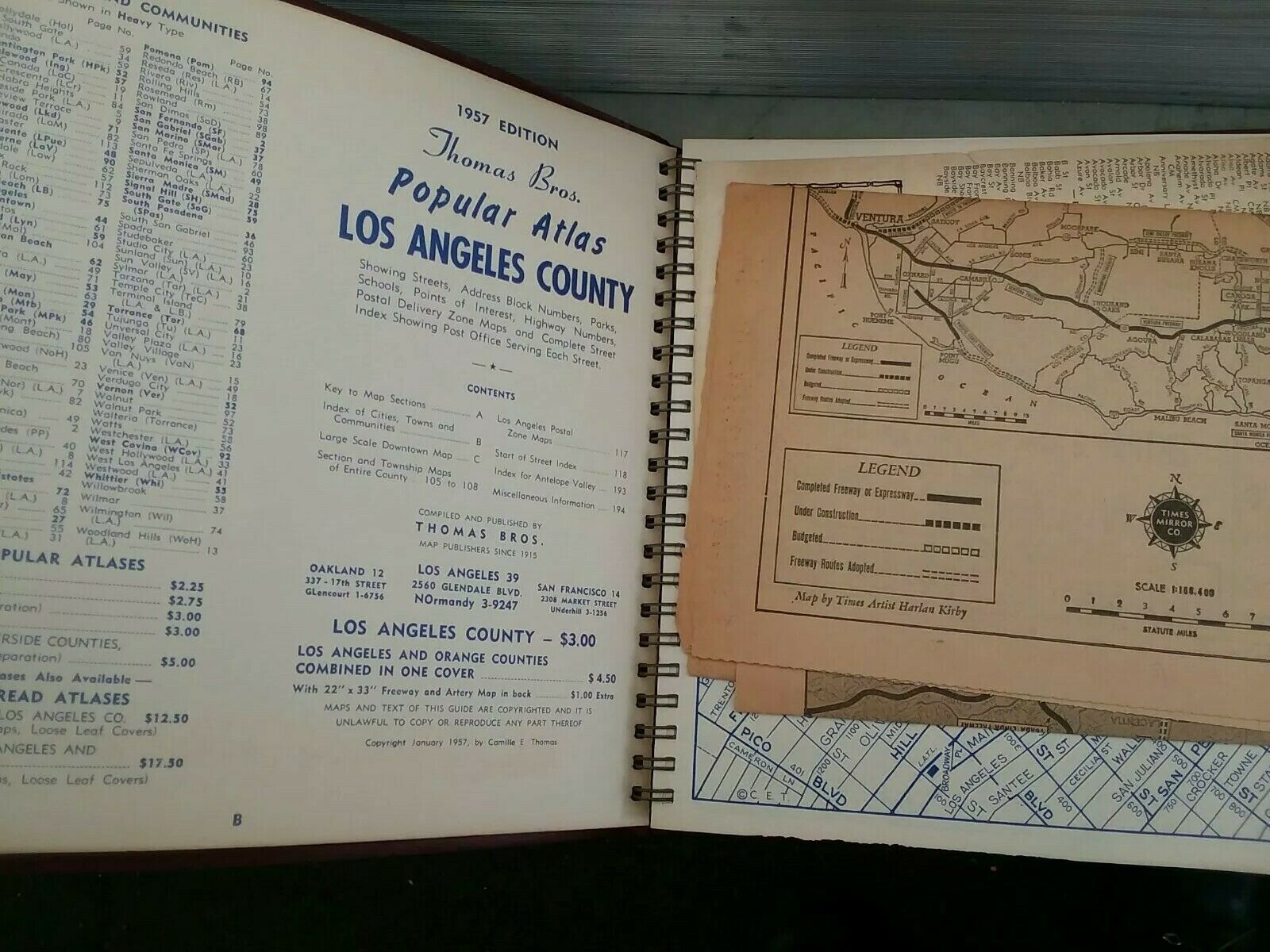 1957 Thomas Bros Atlas Guide Map Los Angeles Very Rare | #20041395