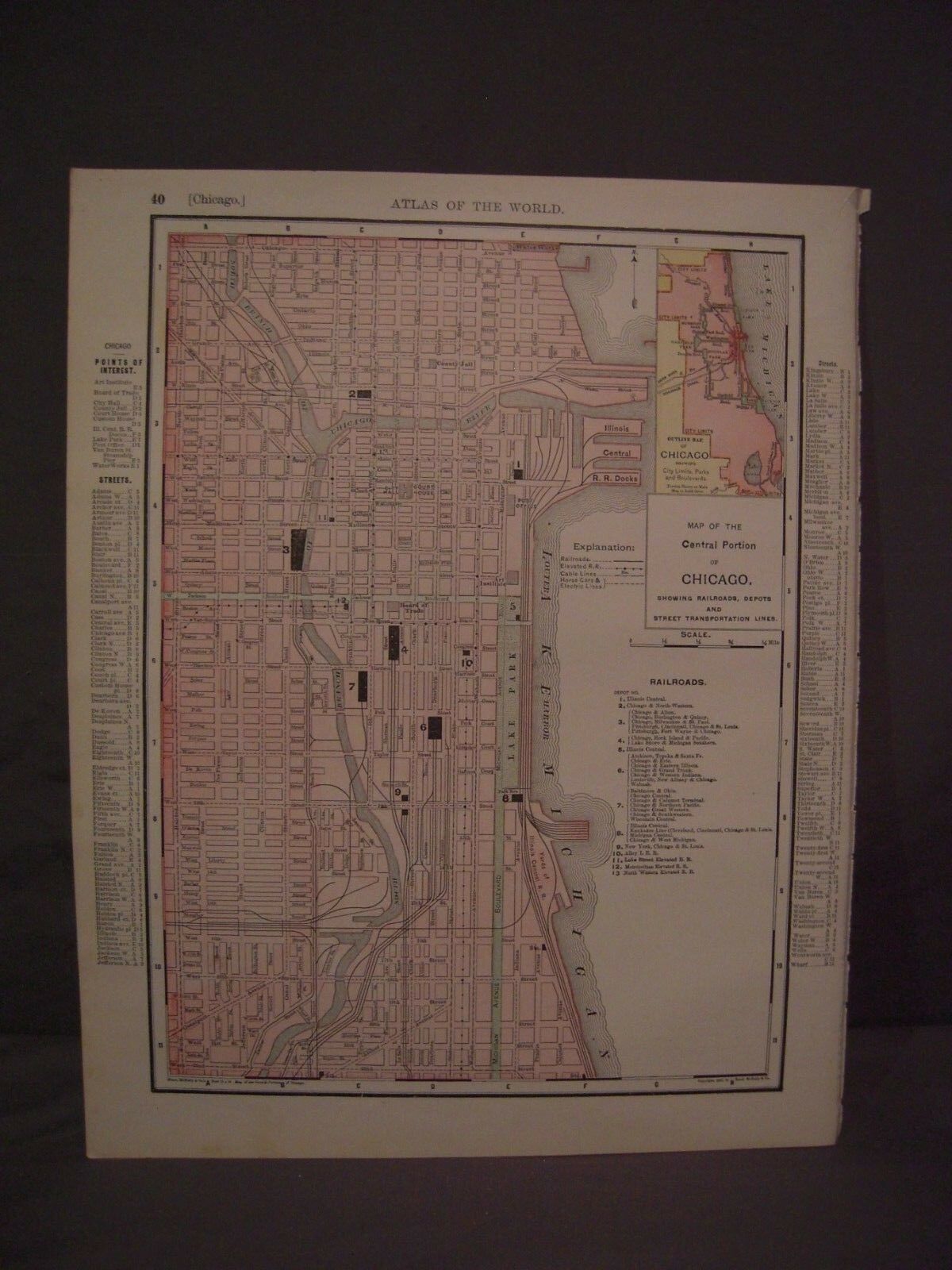 Antique 1898 Color Map Of Illinois Or Chicago From Rand McNally Atlas ...
