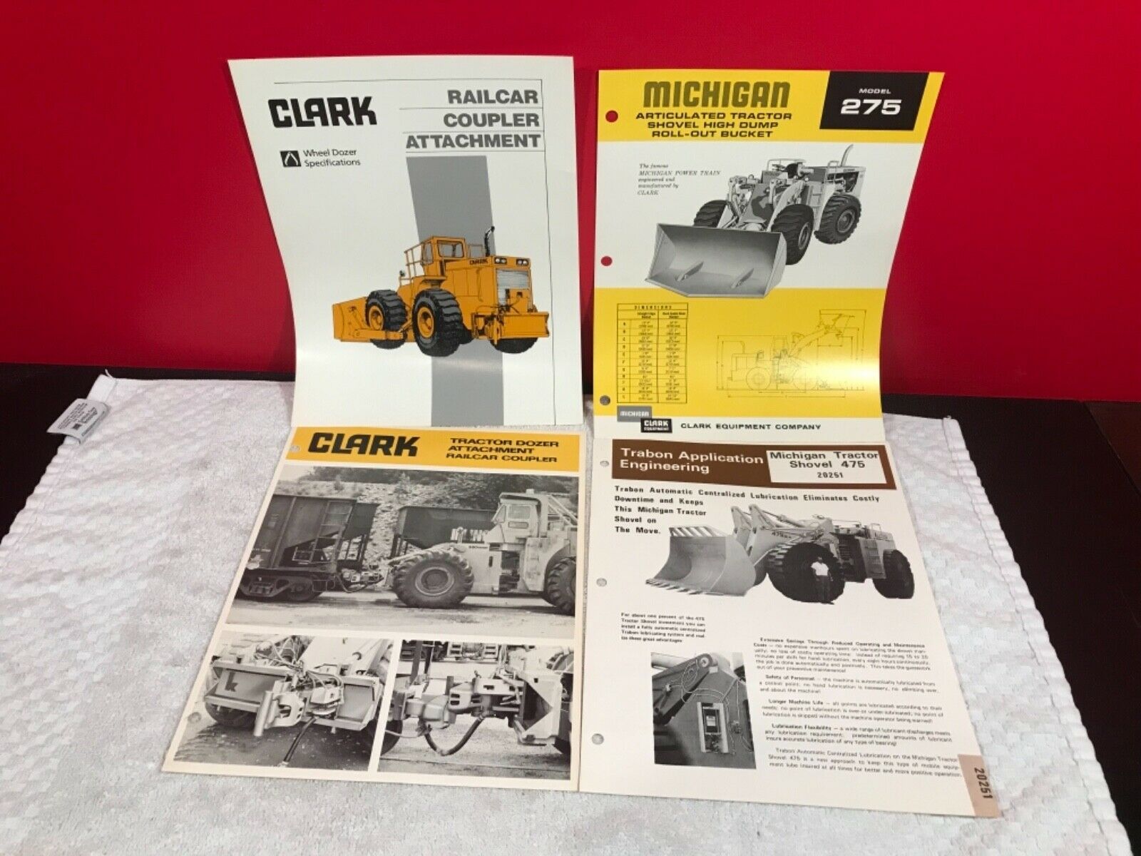 4 RARE 1970S CLARK MICHIGAN SHOVEL TRACTOR DEALER SALES BROCHURE ADS ...