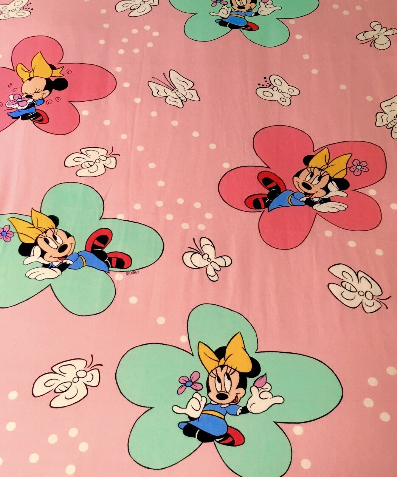 VTG RARE Disney Character Twin Flat Sheet Minnie Mouse Flowers ...