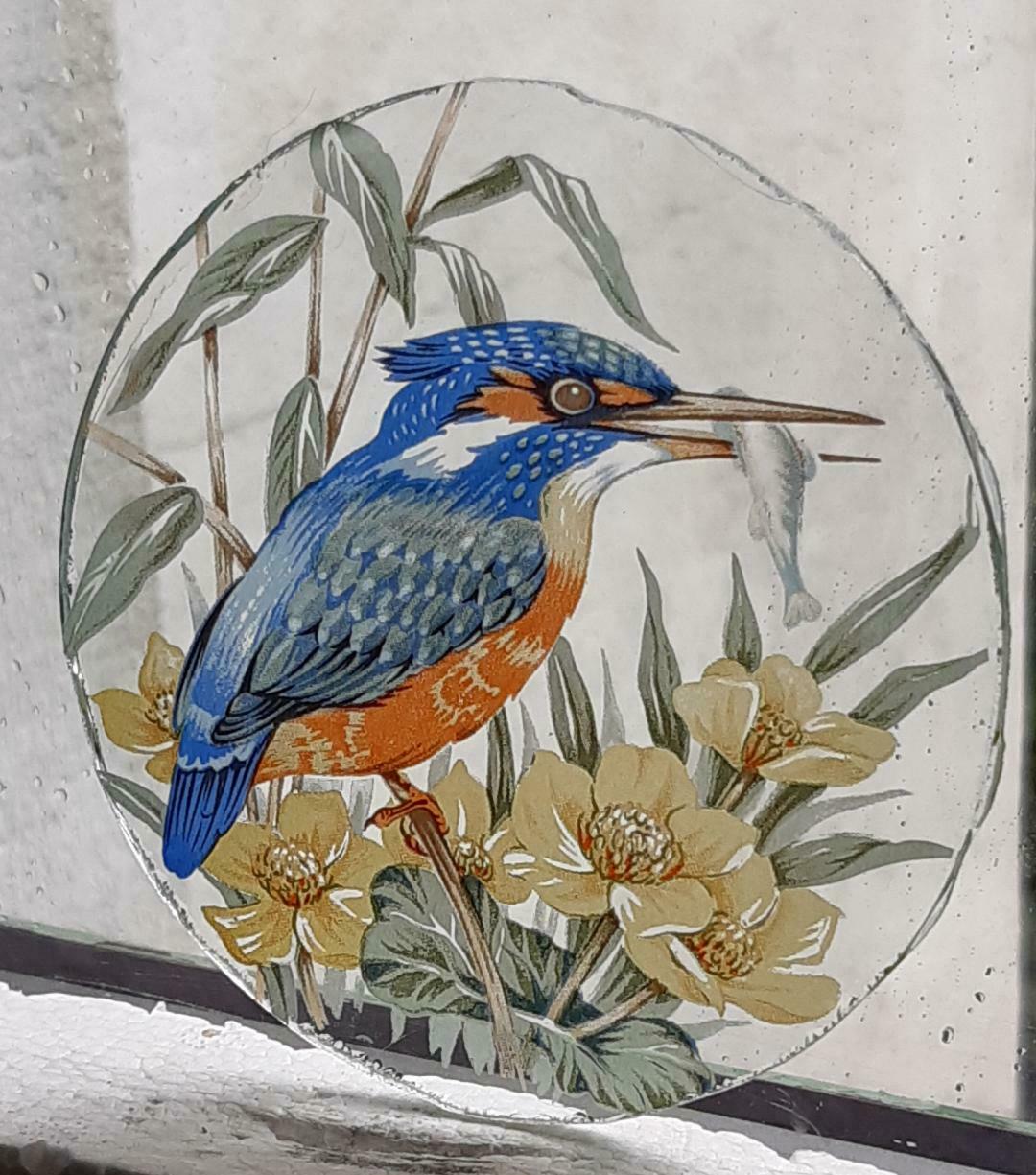 Stained Glass - KINGFISHER Bird Pane Kiln Fired Transfer Roundel ...
