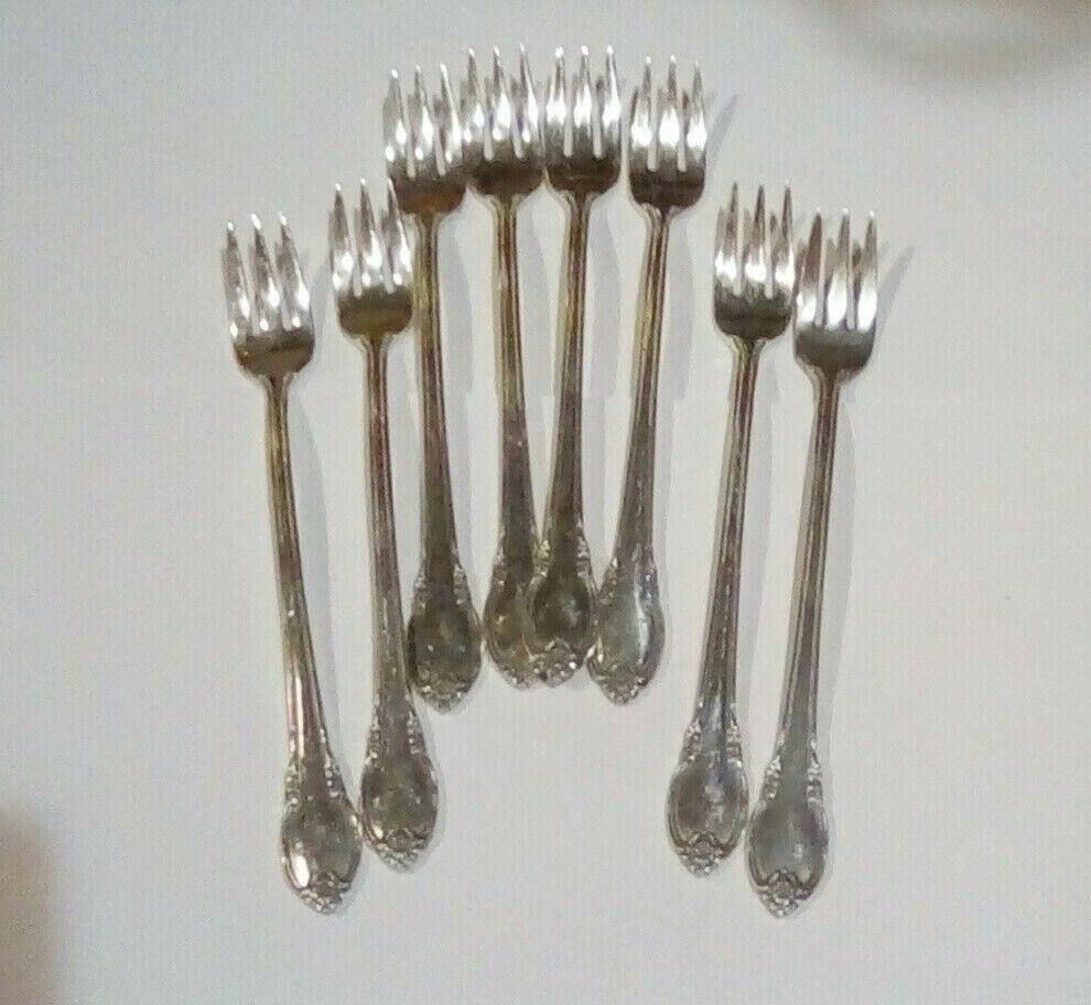 8 Seafood Appetizer Forks 1847 Rogers Bros Silver Plate Remembrance ...