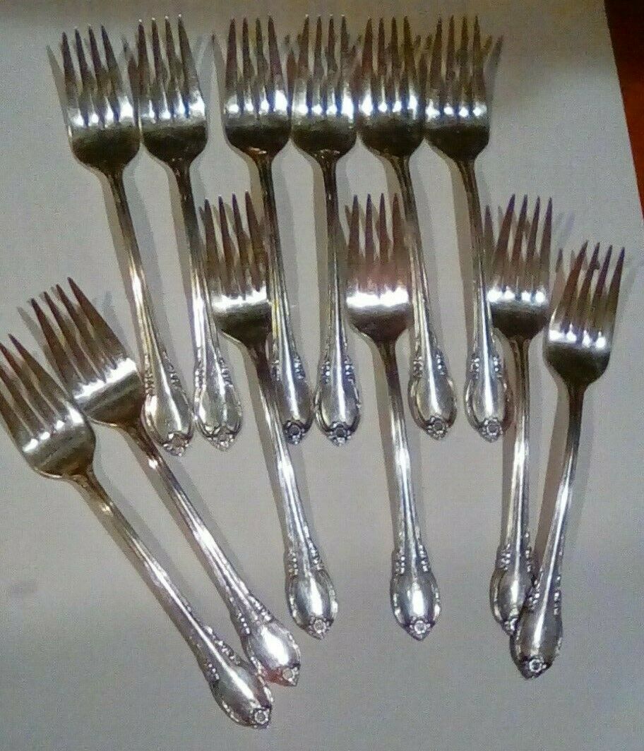 12 Salad Cake Forks 1847 Rogers Bros Silver Plate Remembrance Craft Or ...