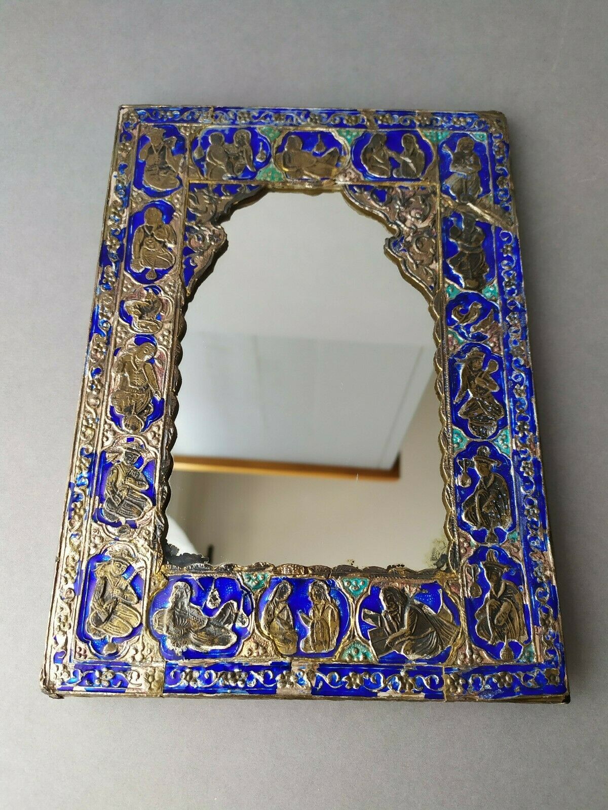 Islamic Persian Ottoman Silver Enamel Figural Mirror | #20225443
