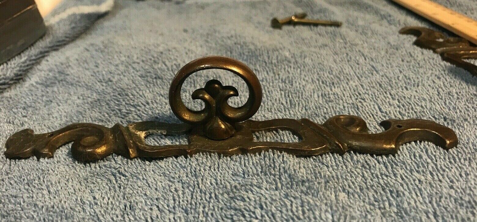 2 Vintage Decorative Brass Drawer Finger Pulls Handles With Back Plates ...